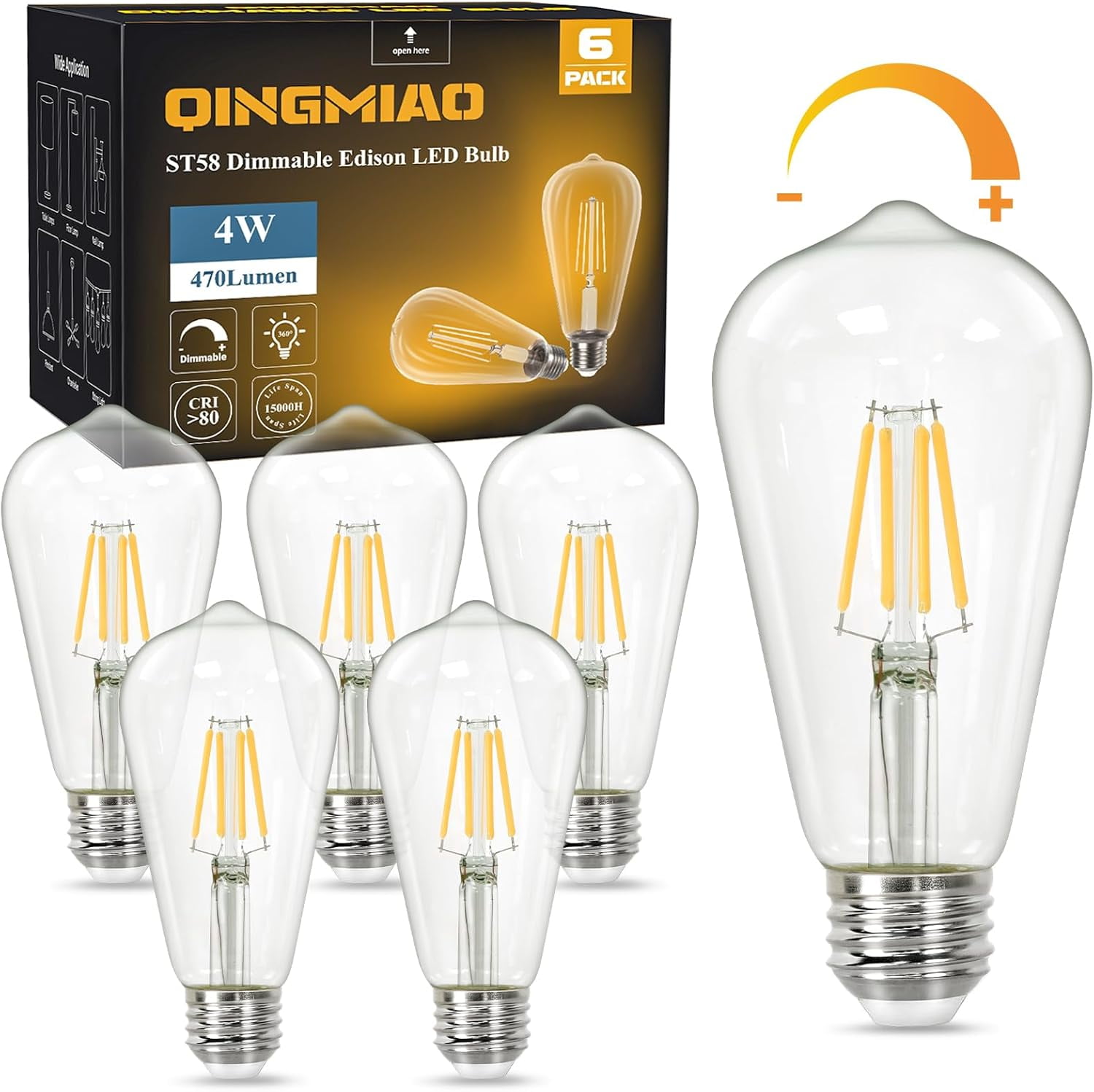 Vinta LED Edison Bulbs, ST58 Dimmable 4W E26 LED Bulb 40W Equivt, 3000K ...