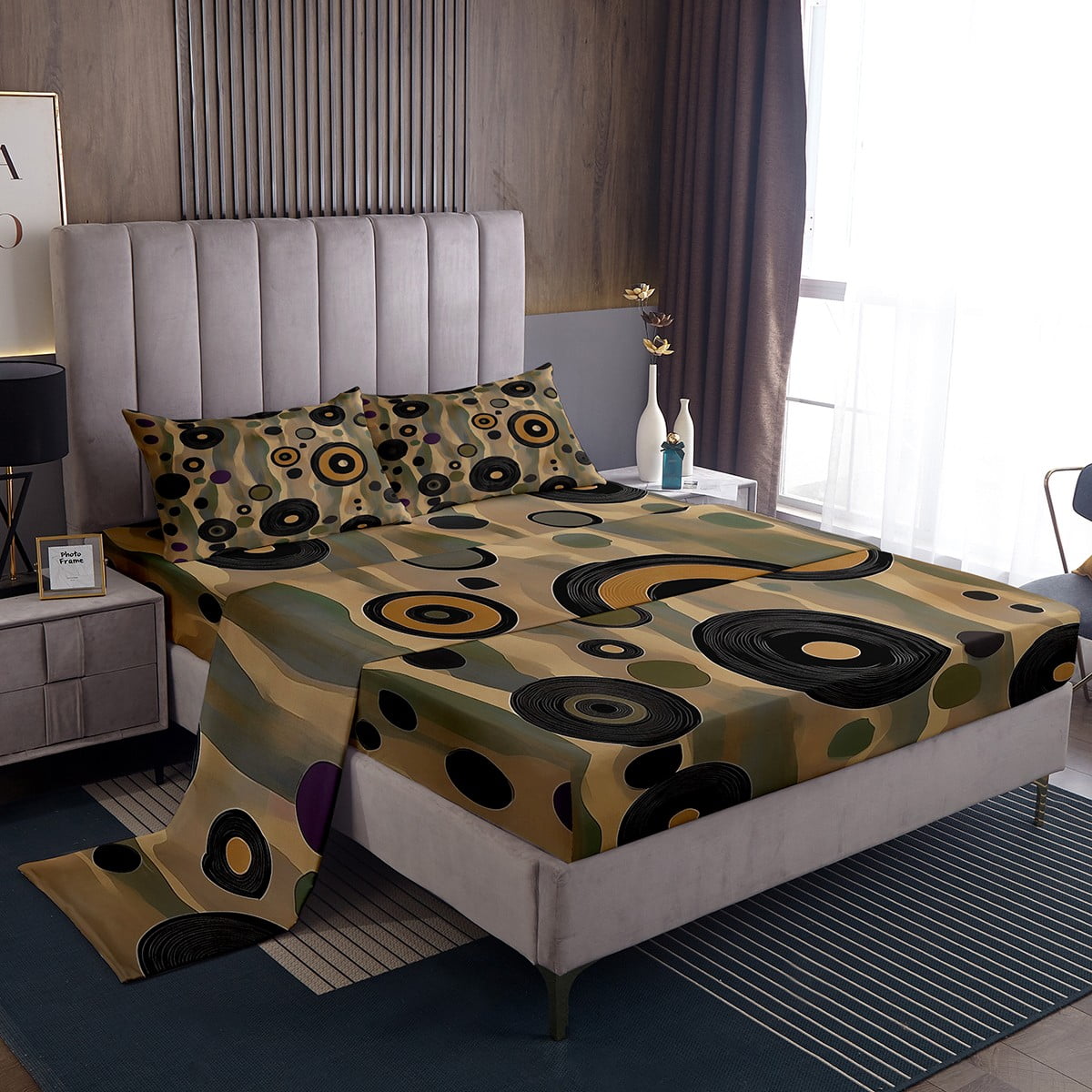 Vintag Musci Bed Sheets Set Geometric Stripe Retro Sheet Set Music Cd ...