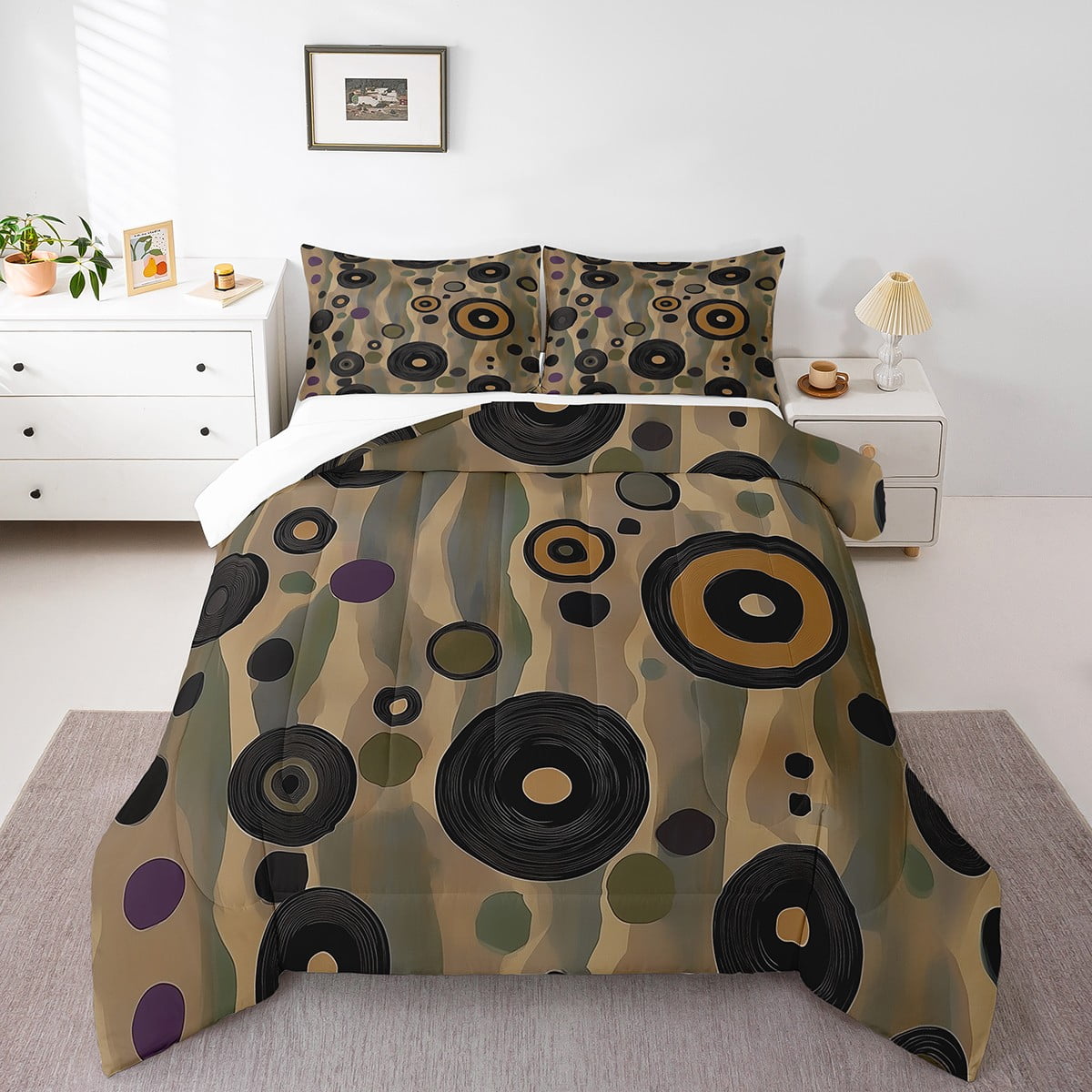 Vintag Musci Comforter Sets Geometric Stripe Retro Bedding Sets Music ...