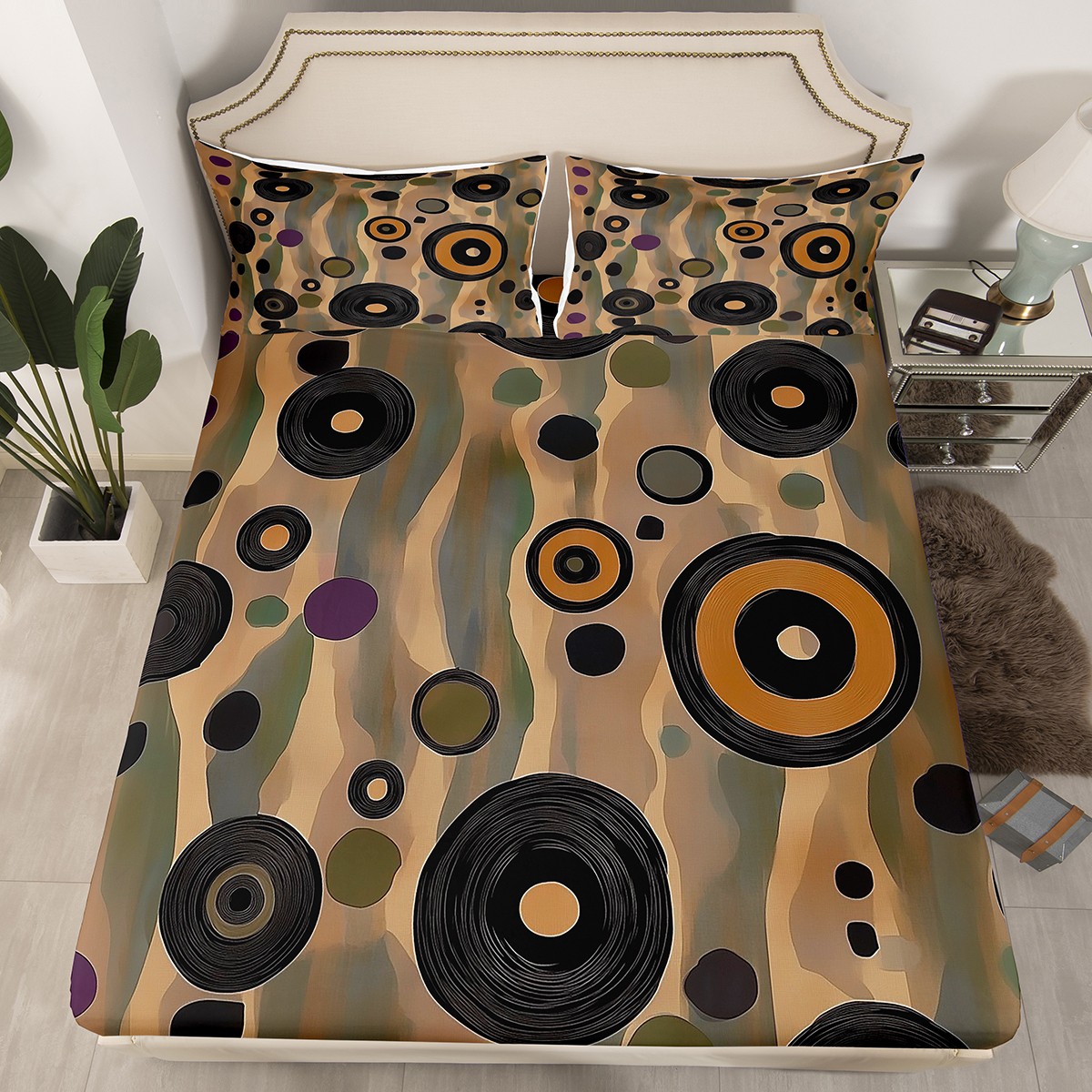 Vintag Musci Fitted Sheet Geometric Stripe Retro Sheets Music Cd Disc ...