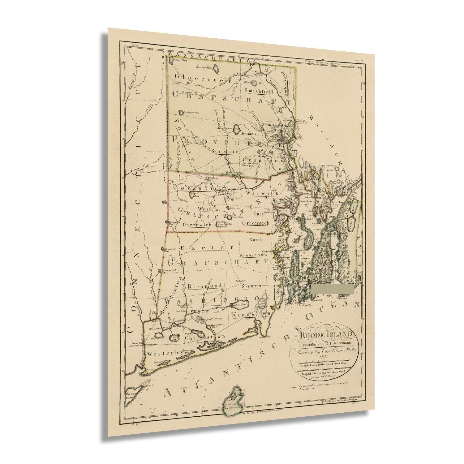 Vintage 1 7 9 7 Rhode Island Map Vintage Map of Rhode Island Wall Art Decor - Rhode Island ...