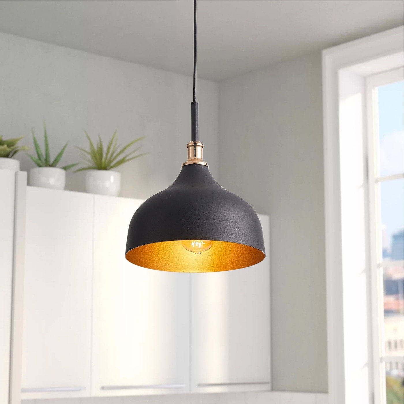 Vintage 1-Light Unique Dome Shape Pendant Lighting Fixture Black ...