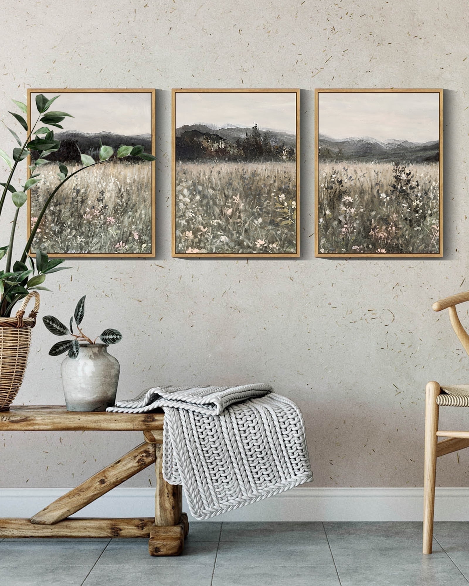 Vintage 11x14in3pcs Natural Framed Landscape Wall Art Prairie in Full ...
