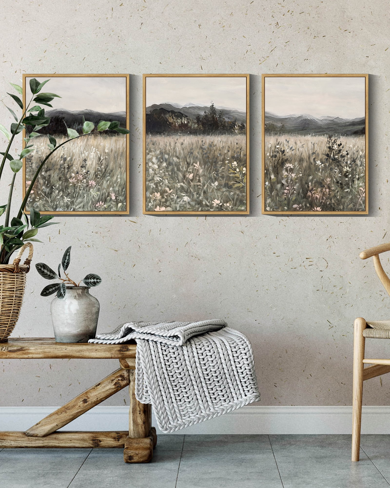 Vintage 11x14in3pcs Natural Framed Landscape Wall Art Prairie in Full ...