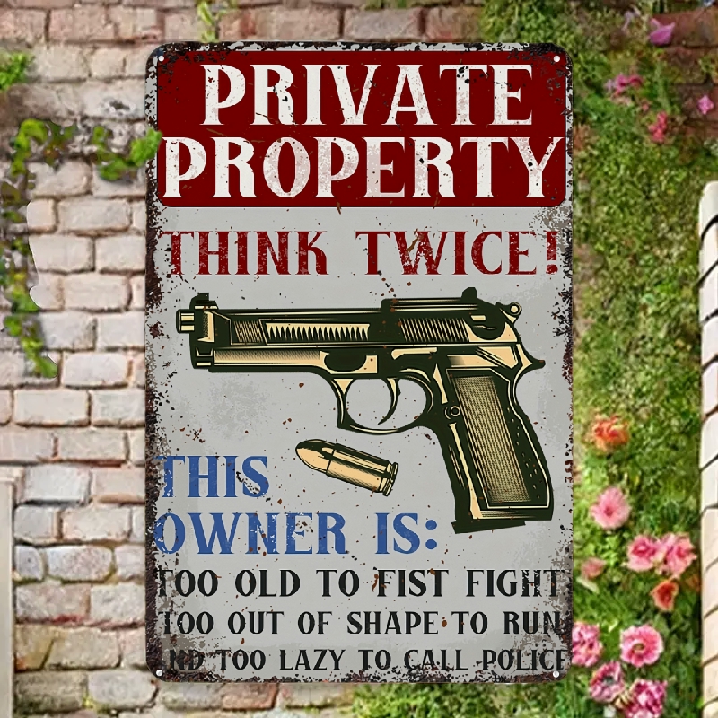 Vintage 12x8 Inches THINK Twice Sign - Private Property Warning Retro ...