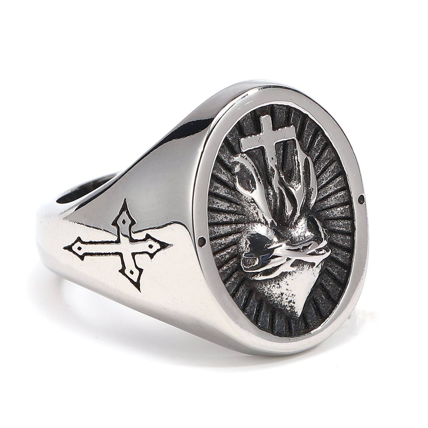 Vintage 14K White Gold Sacred Heart Of Jesus God Rings For Man Catholic ...