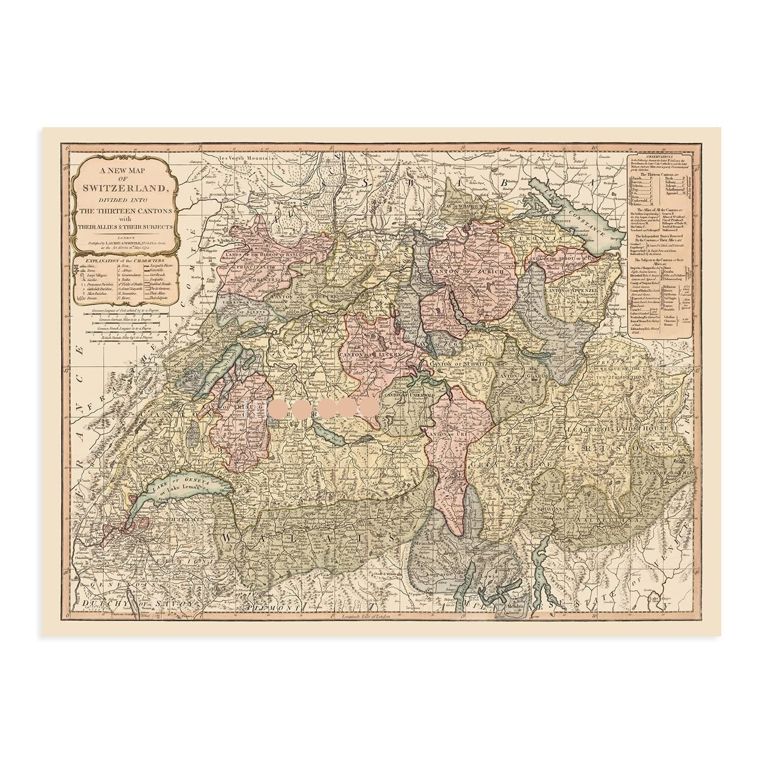 Vintage 1794 Switzerland Map Poster Map of Switzerland Wall Art - Old ...