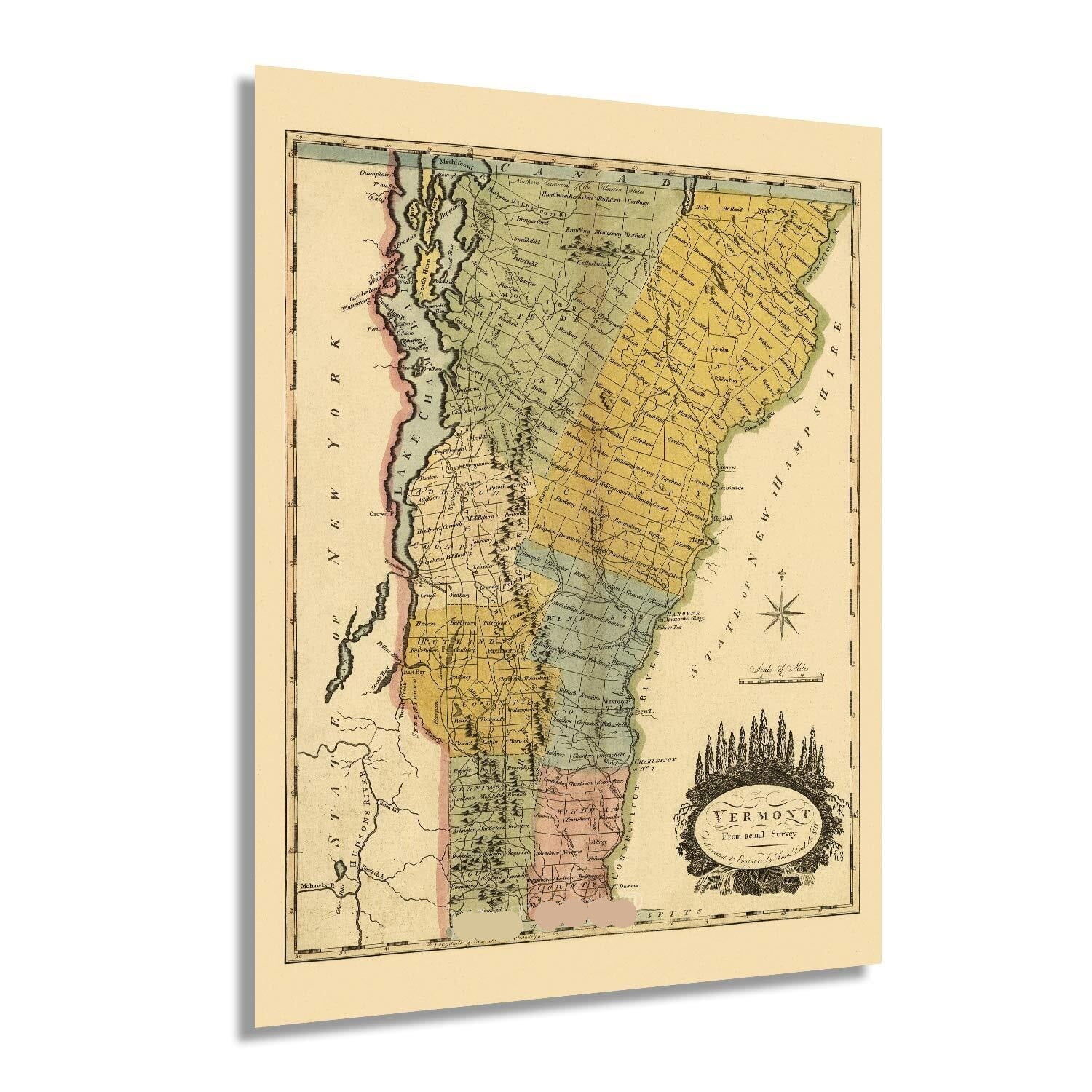 Vintage 1814 Vermont Map Vermont State Vintage Map - Vermont Wall Art ...