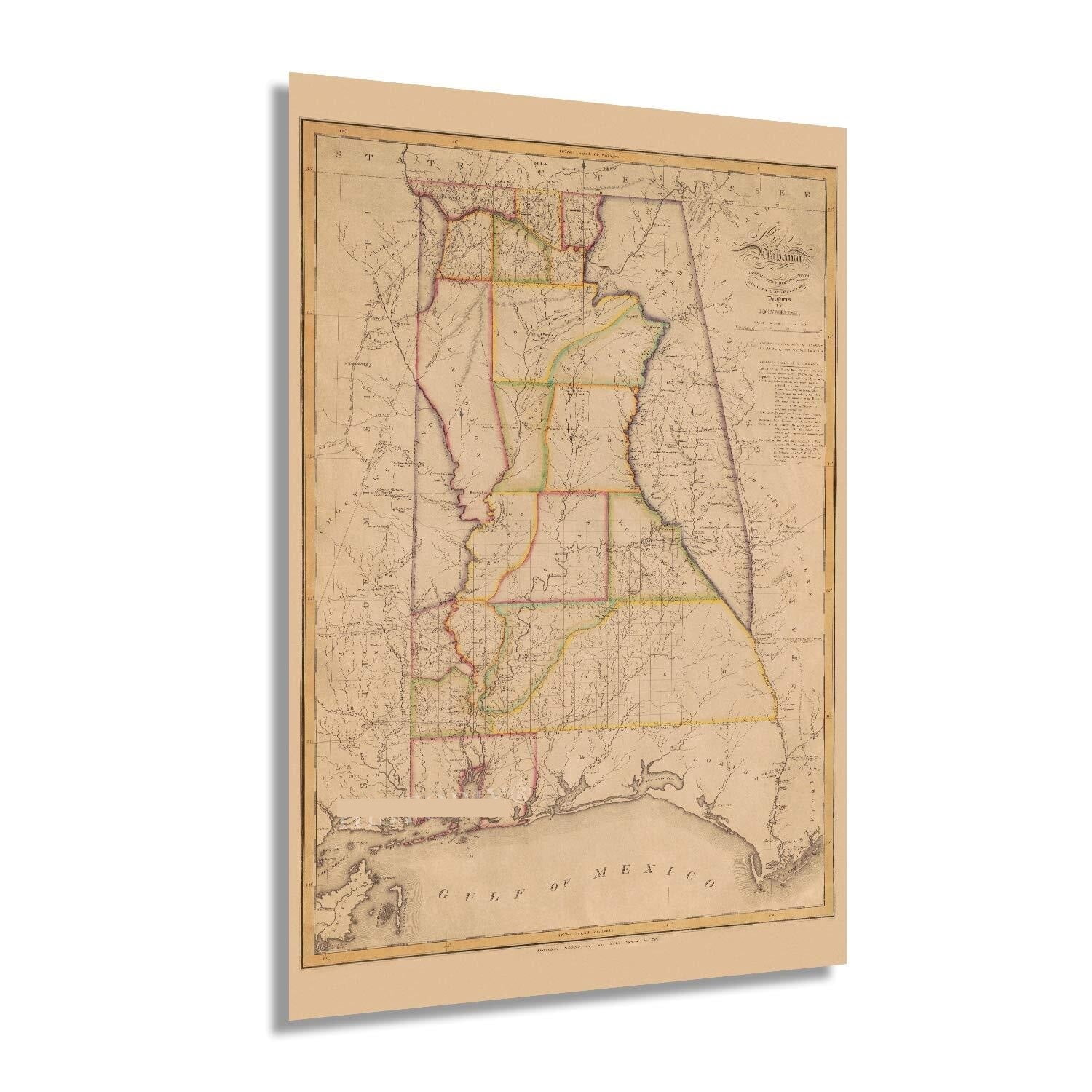 Vintage 1819 Alabama State Map Vintage Map of Alabama Wall Art - Old ...