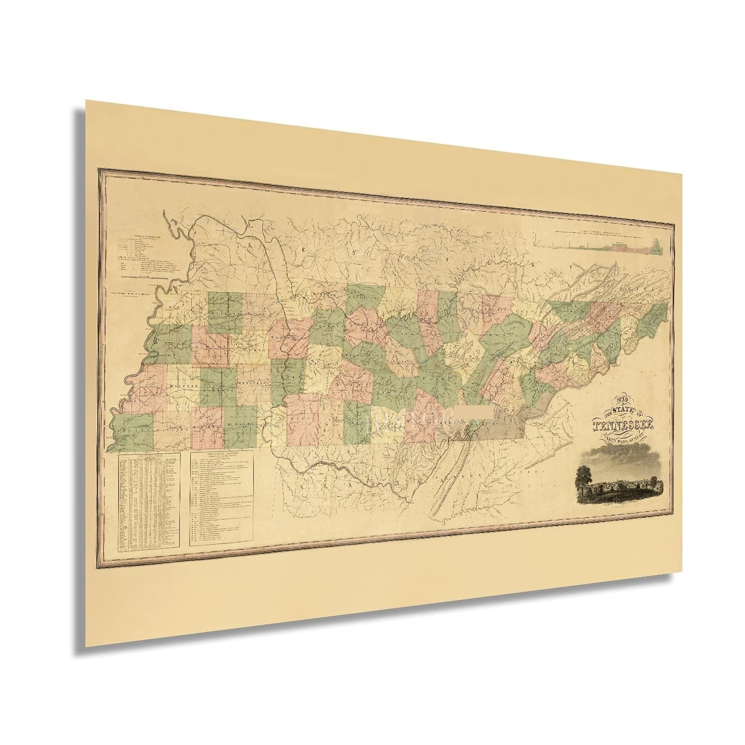 Vintage 1832 Tennessee Map Wall Art - Historical Tennessee State Map ...