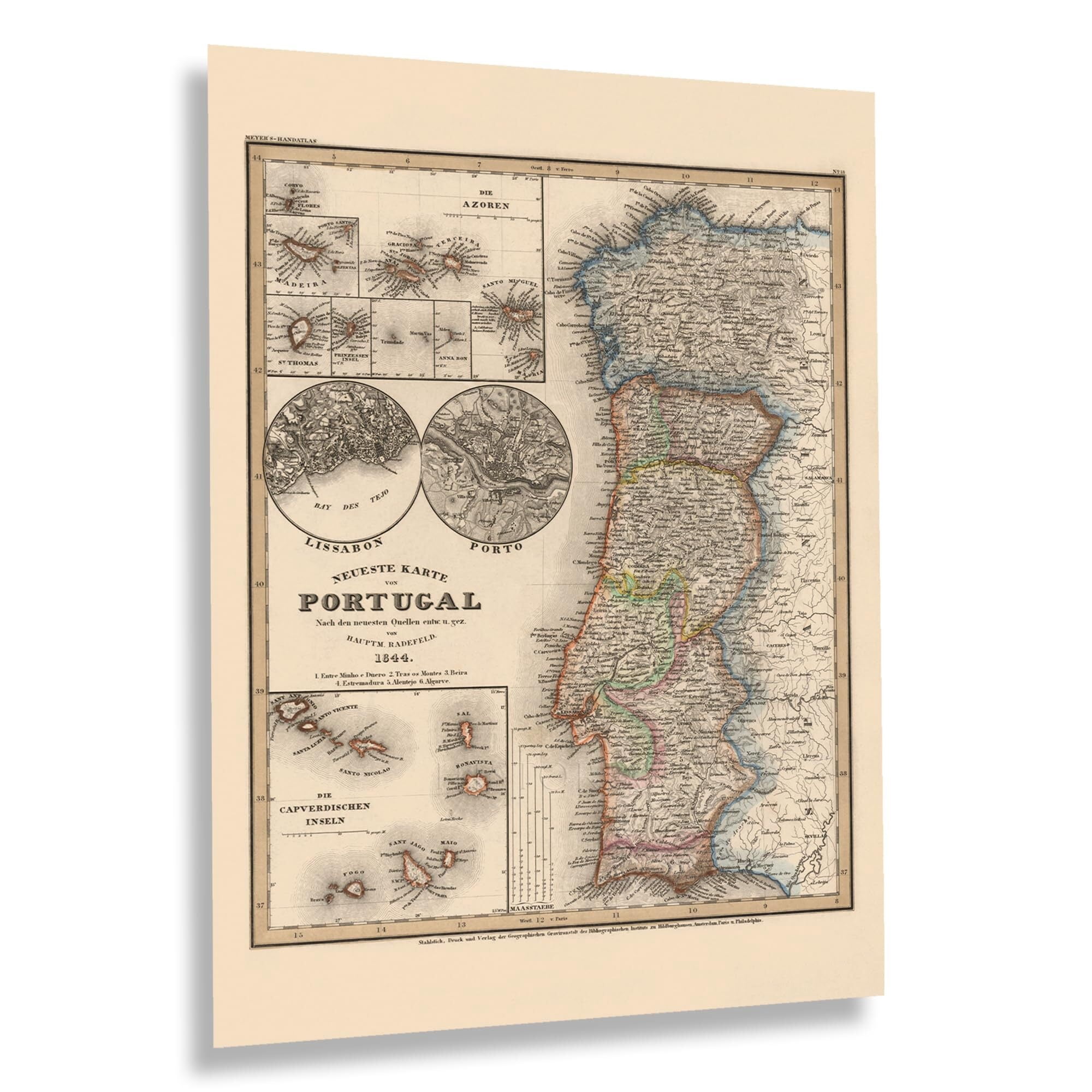 Vintage 1844 Portugal Map Poster - Vintage Map of Portugal Poster ...