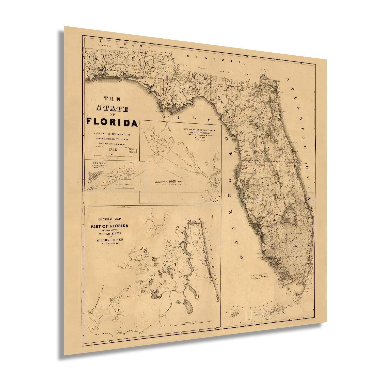Vintage 1846 Florida Map Poster Vintage Map Wall Art - Florida State ...