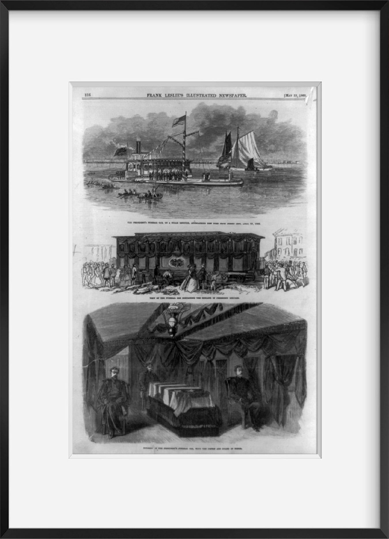 Vintage 1865 photograph: 1) The President's funeral car, on a steam ...