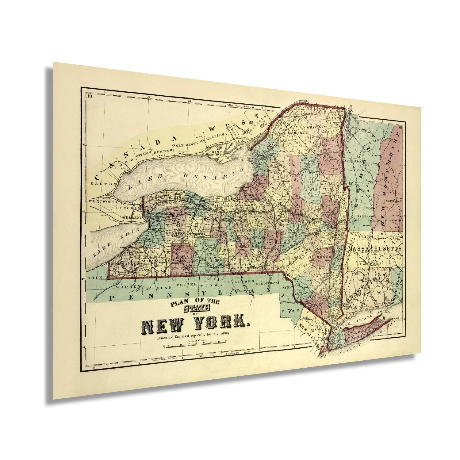 Vintage 1875 New York State Map Vintage Map of New York Wall Art ...