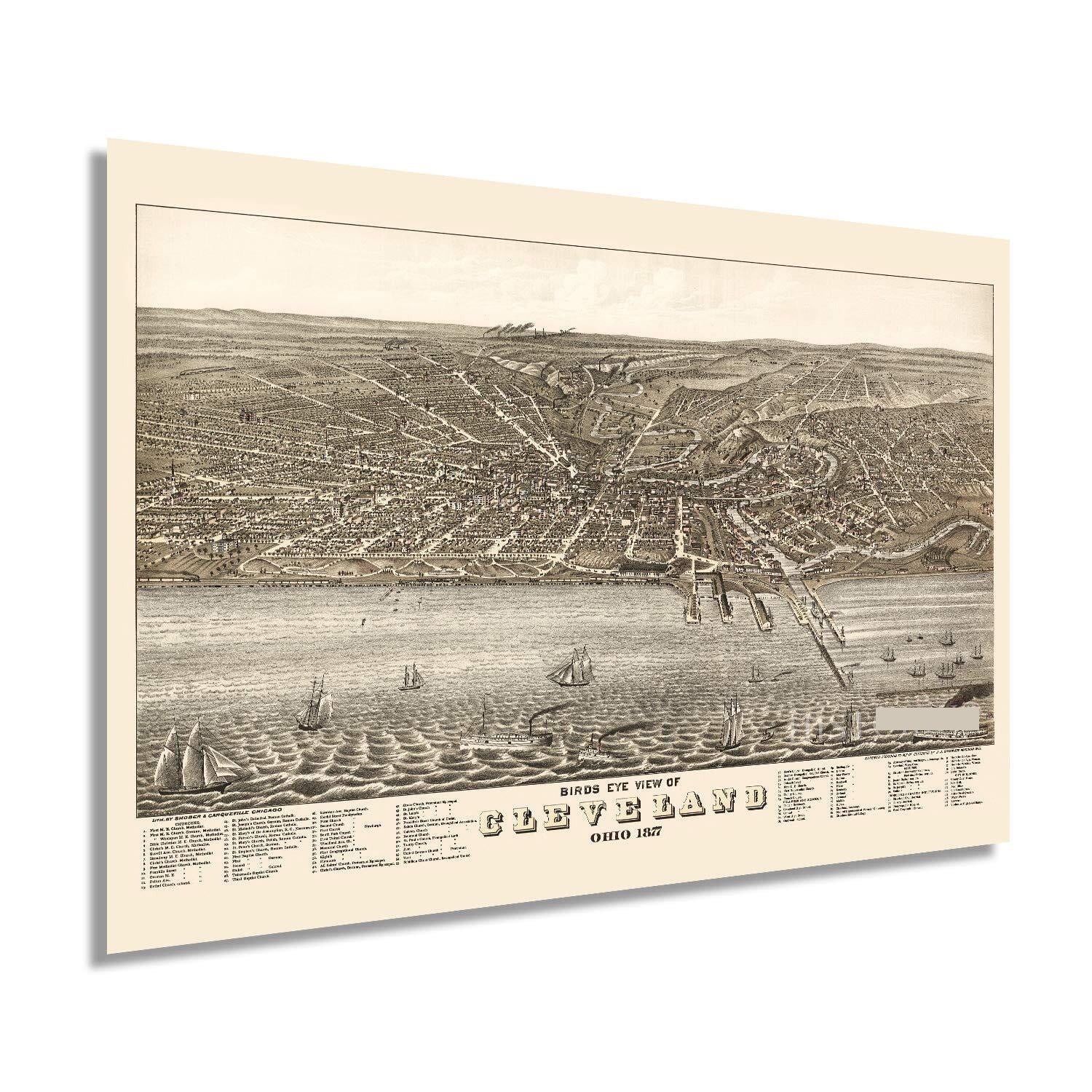 Vintage 1877 Cleveland Map Vintage Map of Cleveland Ohio Wall Art - Old ...