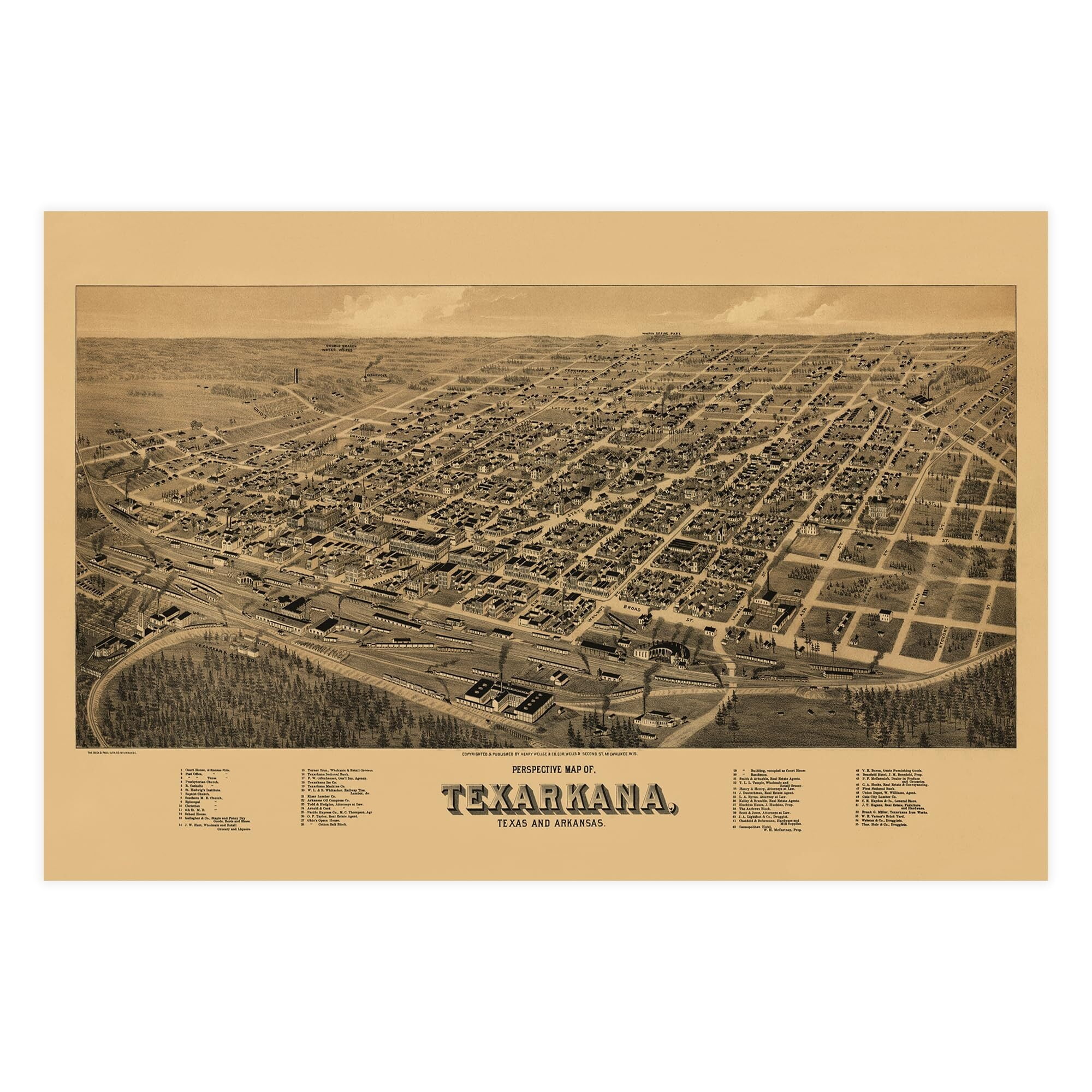 Vintage 1888 Texarkana Texas & Arkansas Map Print Vintage Map of Texas ...