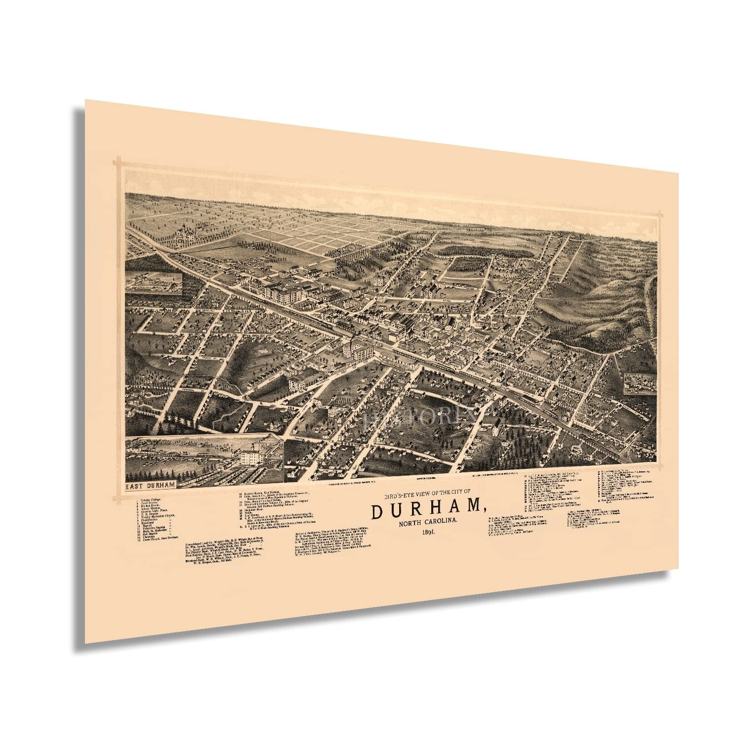 Vintage 1891 Durham North Carolina Map Old Durham Wall Art - History ...