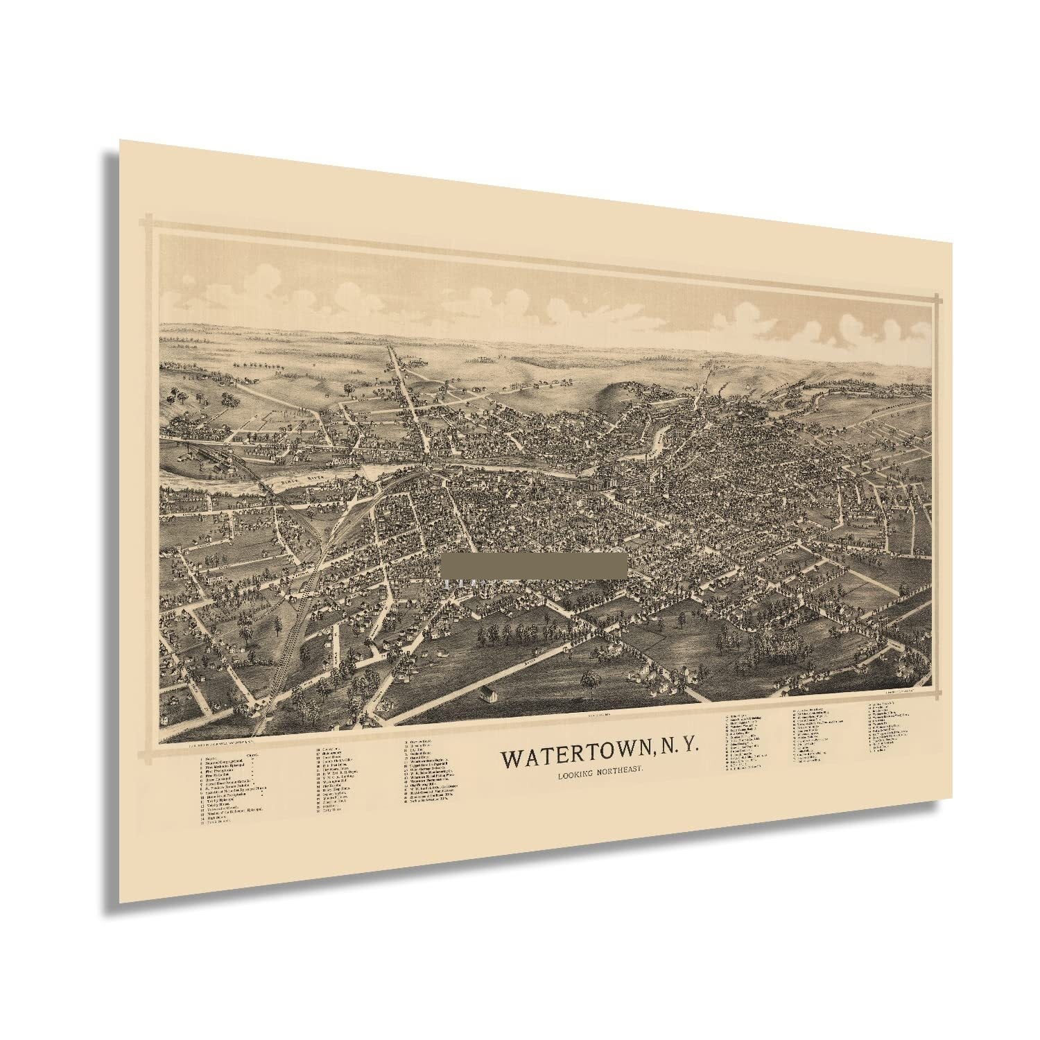 Vintage 1891 Watertown New York Map Map of Watertown Wall Art - Old ...