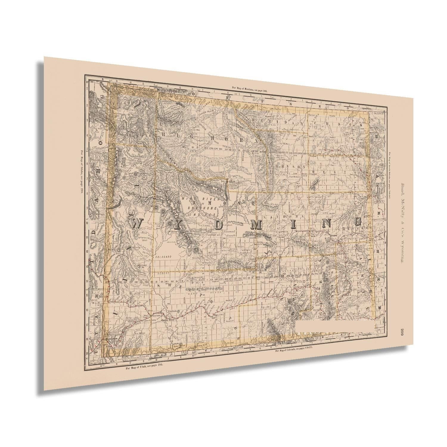 Vintage 1891 Wyoming State Map Poster Vintage Map of Wyoming State Wall ...