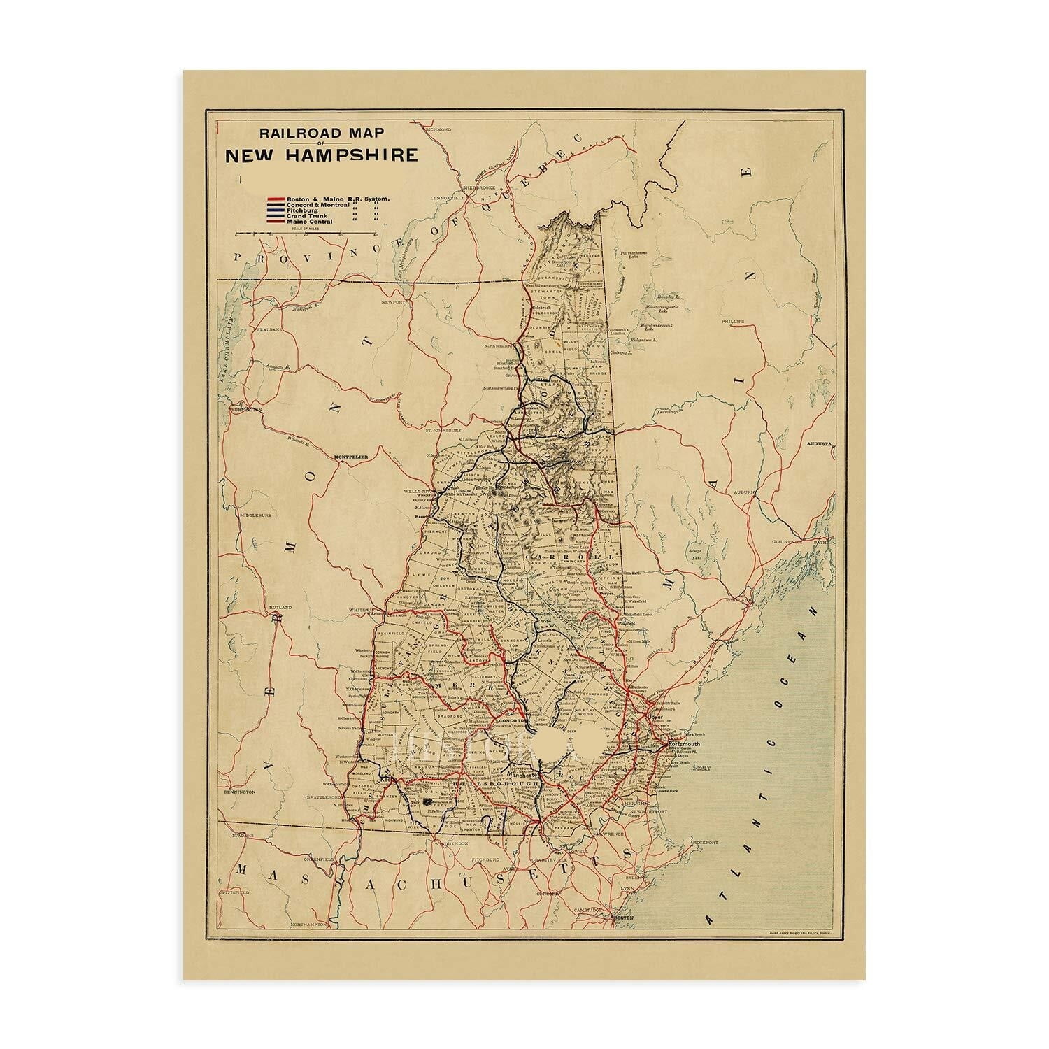 Vintage 1894 New Hampshire Map Vintage Map of New Hampshire Wall Art ...