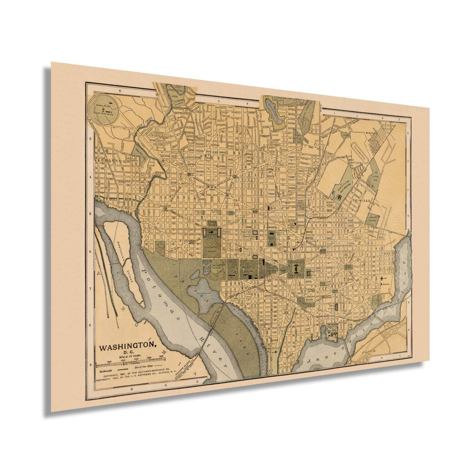 Vintage 1897 Map of Washington DC Wall Art - DC Map Print - Walmart.com