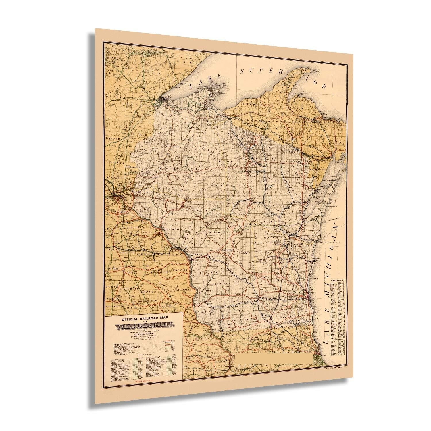 Vintage 1900 Wisconsin Map Poster Vintage Wisconsin Map Wall Art - Old ...