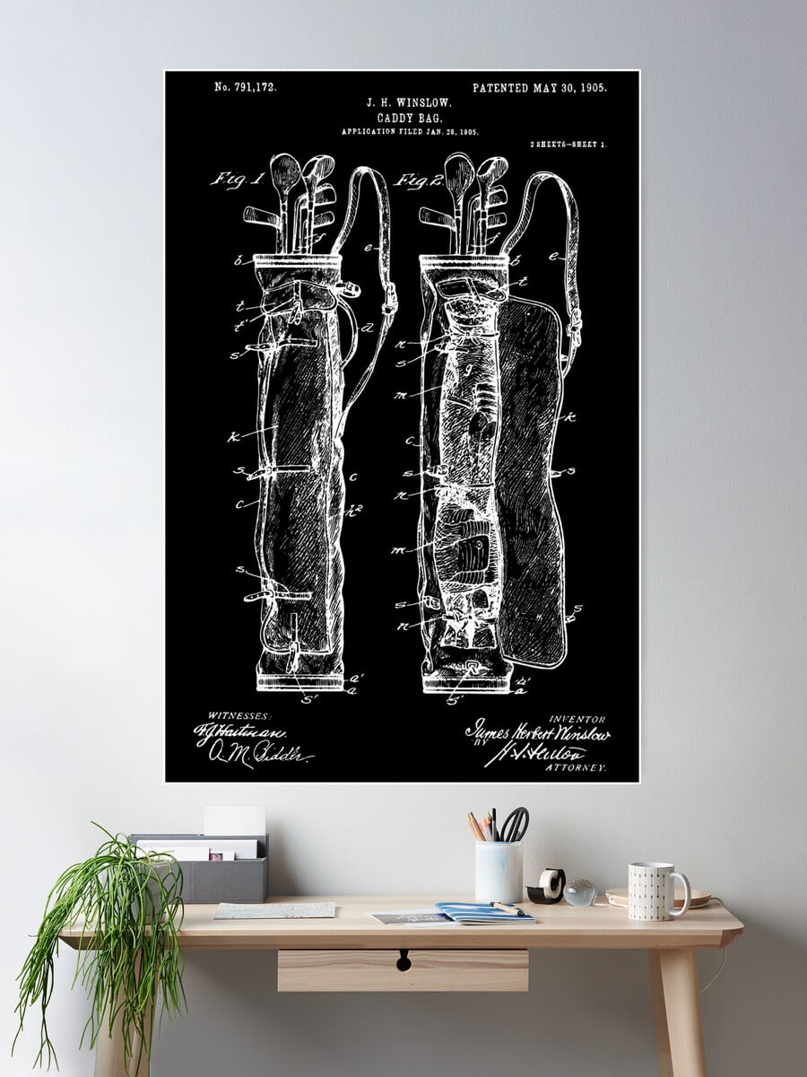 Vintage 1905 Golf Bag Patent Poster Wall Art, Modern Wall Decor For Living Room Bedroom, 16x24 ...