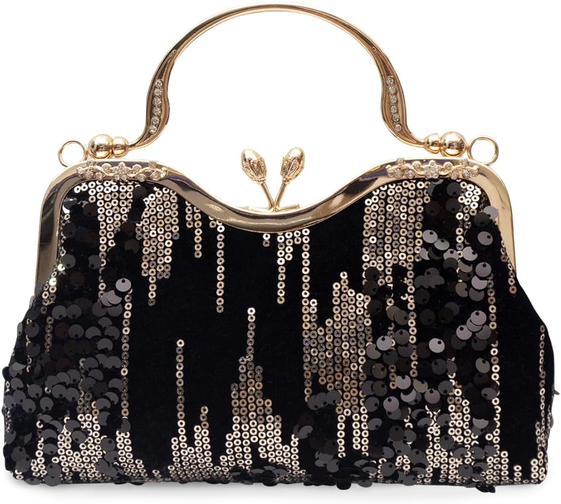 Vintage 1920s Evening Bag for Women Velvet Clutch Bag Sparkly Sequin ...