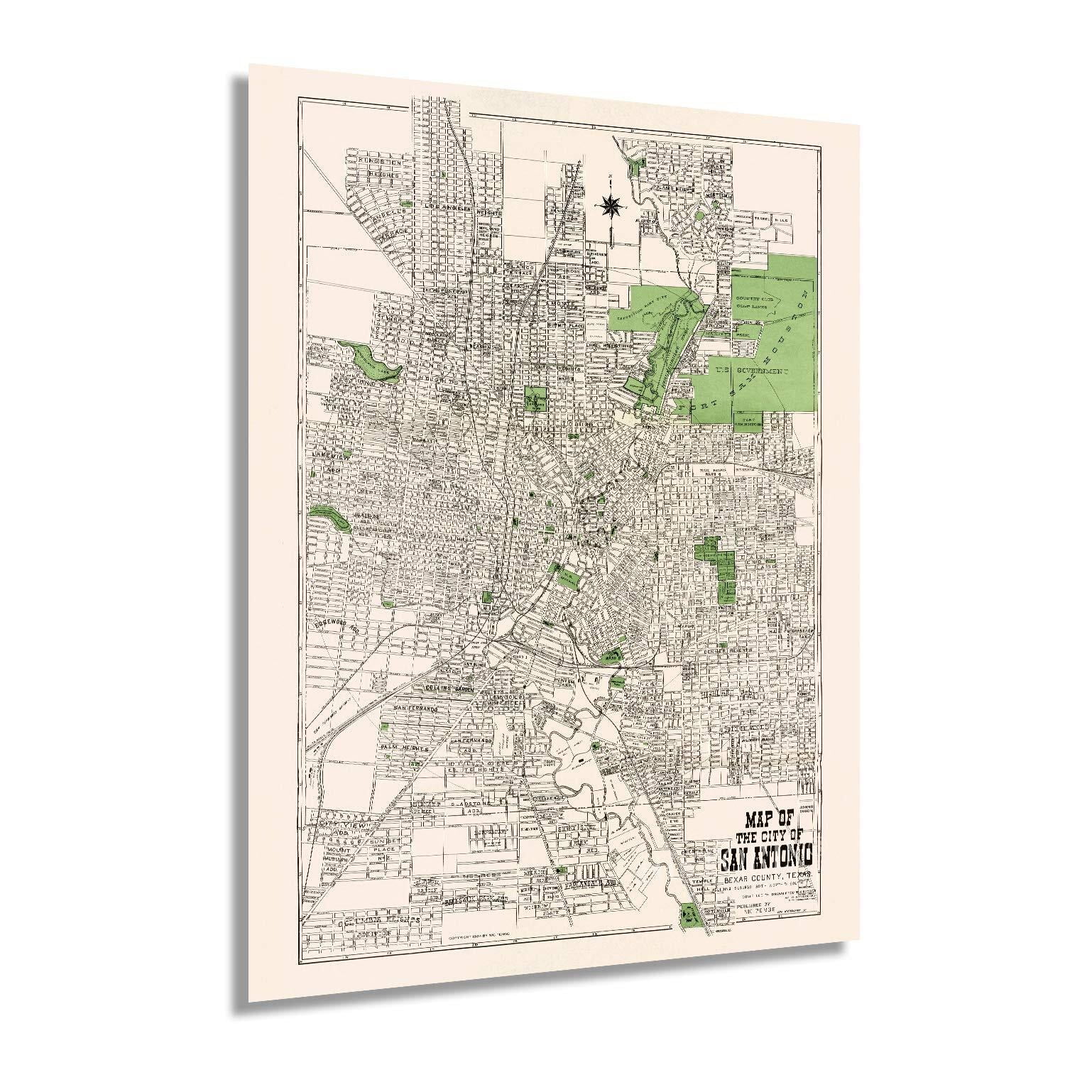 Vintage 1924 San Antonio Map Poster Vintage Map of San Antonio Bexar ...