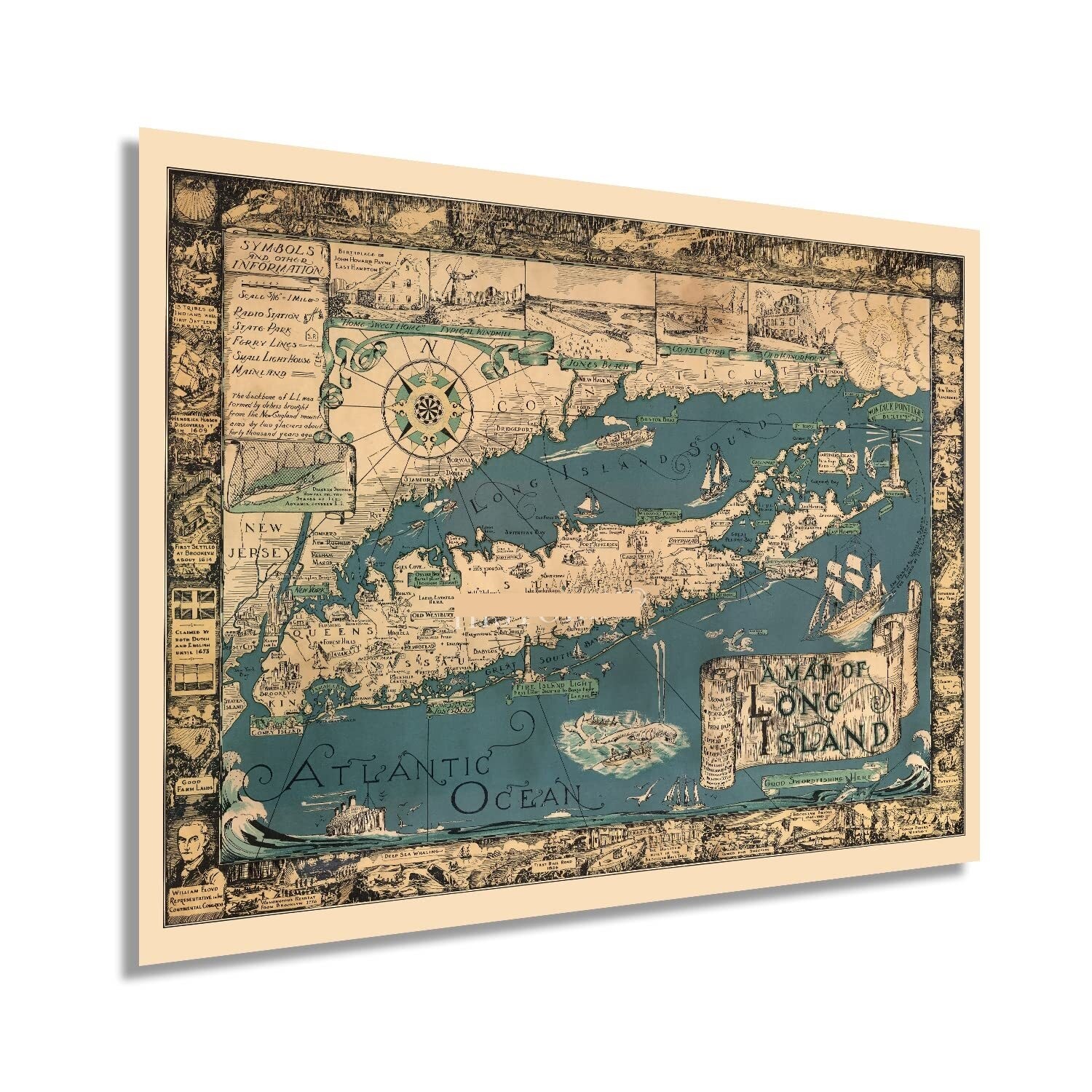 Vintage 1933 Long Island NY Map Vintage Map of Long Island Wall Art ...