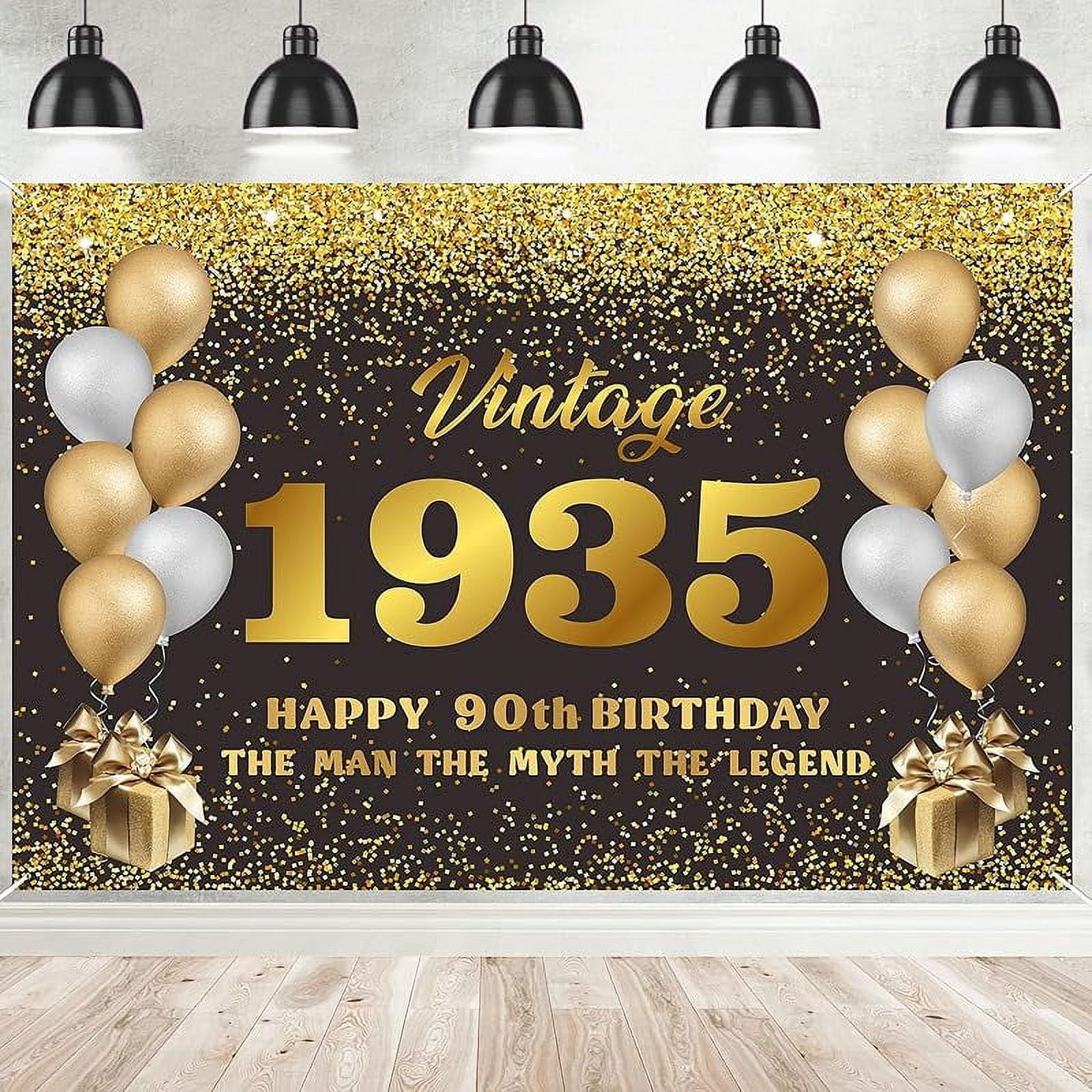 Vintage 1935 Birthday Banner Backdrop, Black and Gold Sign Banner ...