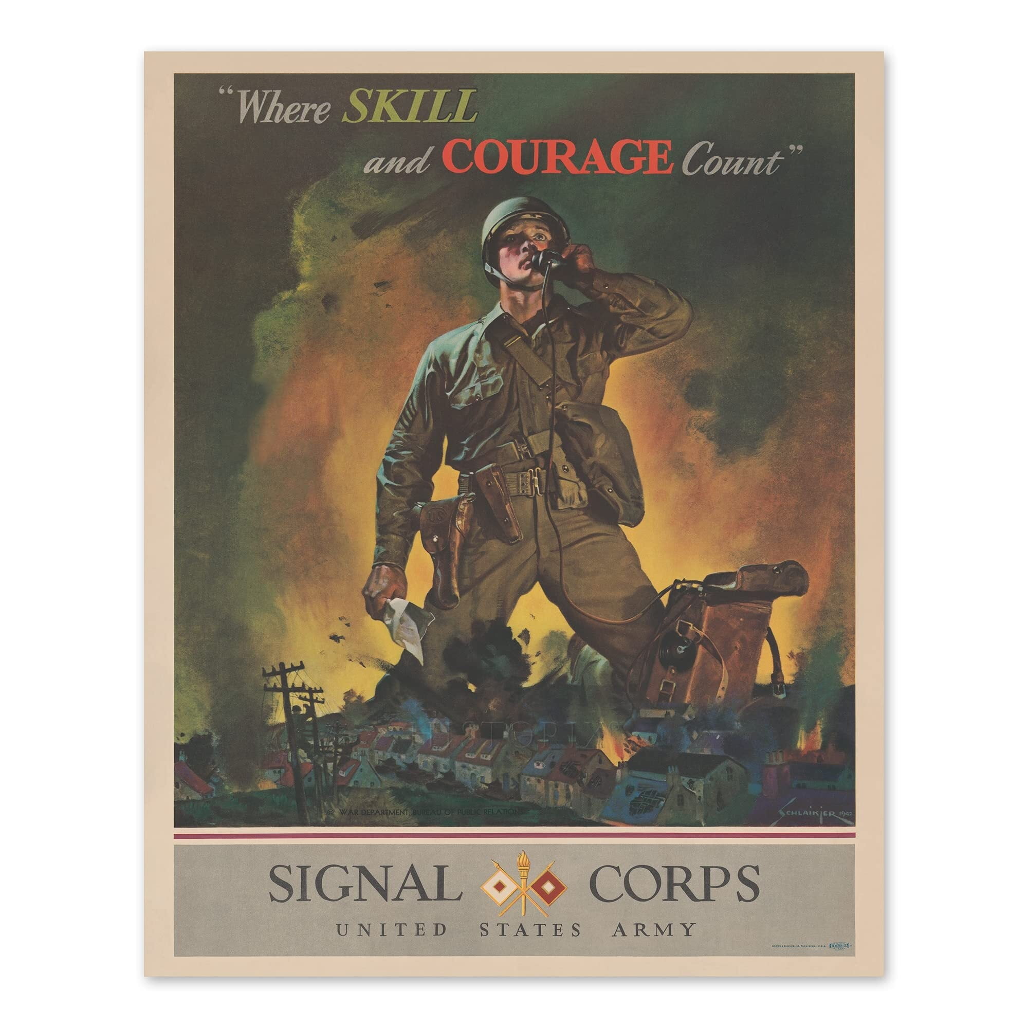 Vintage 1942 US Army Signal Corps Poster Print Where Skill and Courage ...