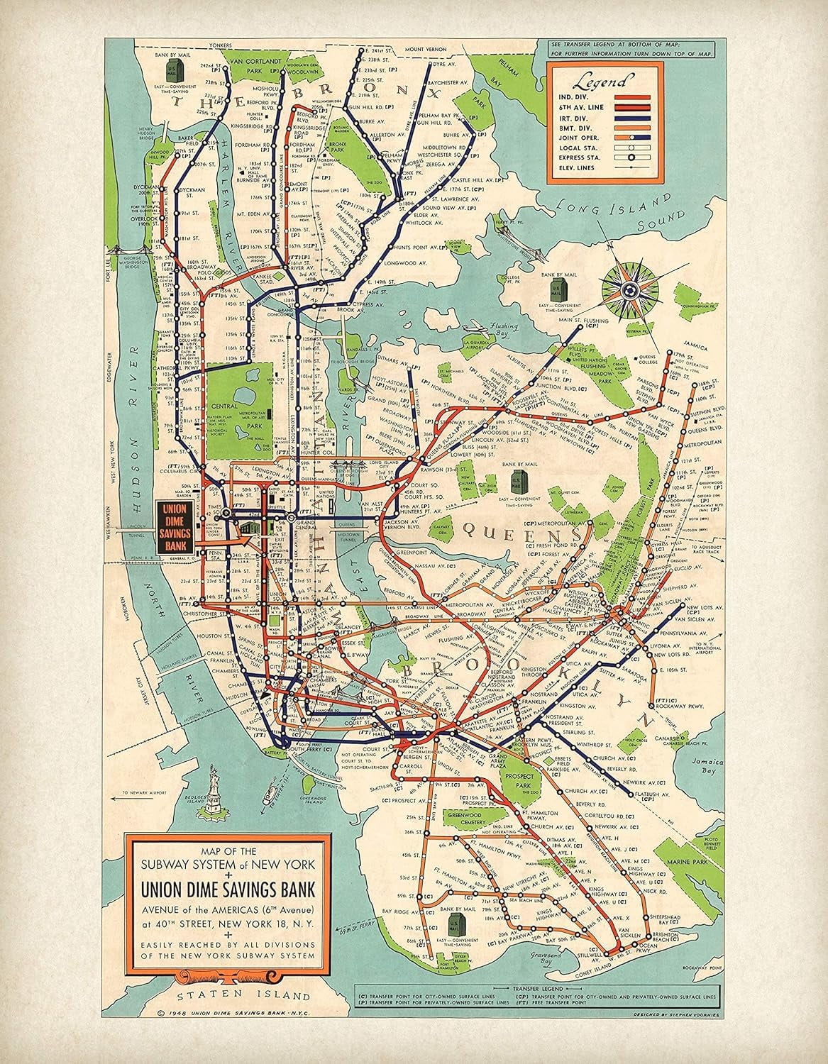 Vintage 1948 New York Subway Map 18x24 Unframed Poster - Classic NYC ...