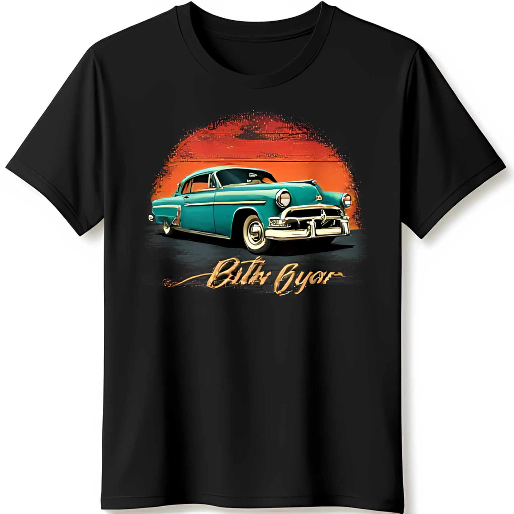 Vintage 1950s Car T-Shirt Retro Sunset Design with Bitty Gyar Script ...
