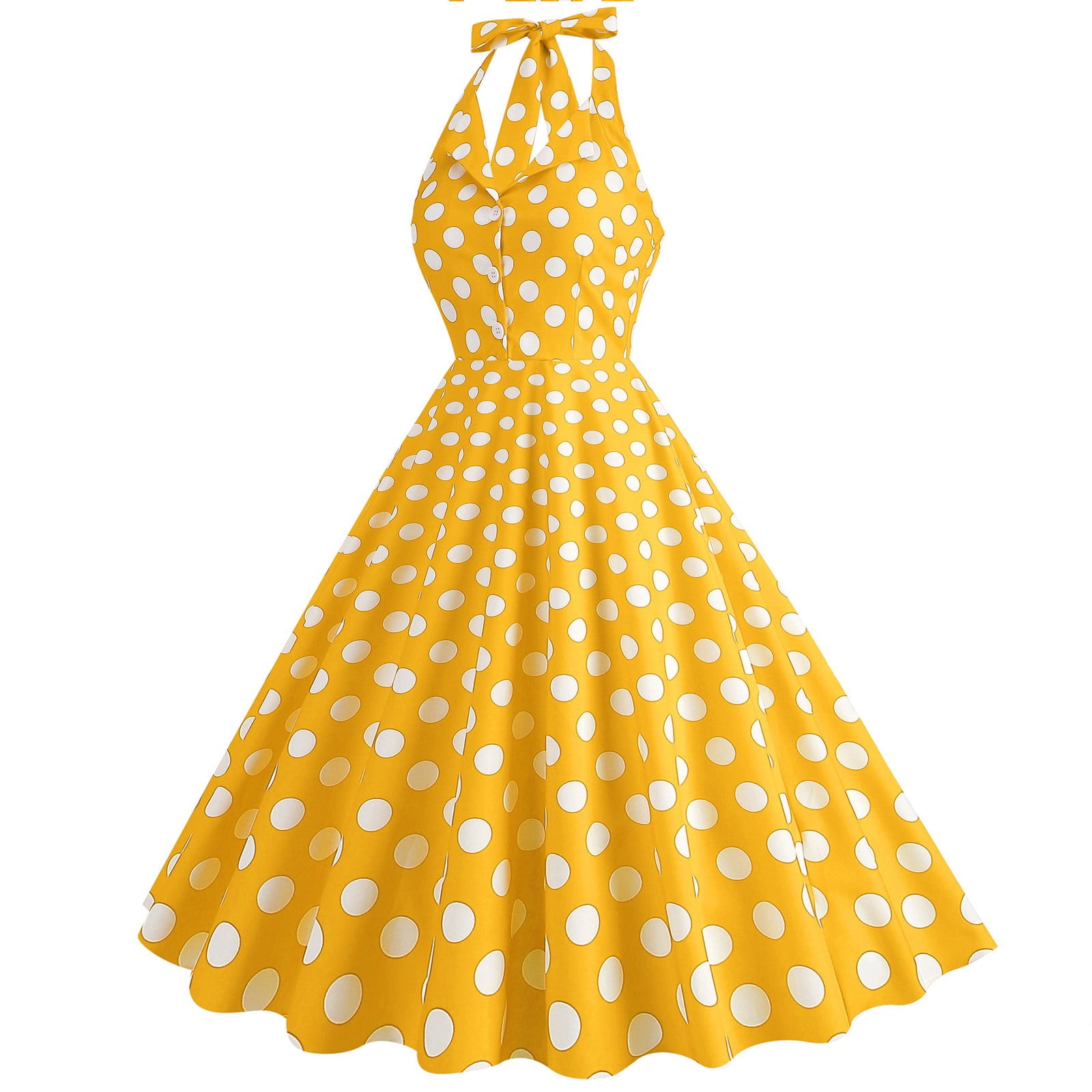 Vintage 1950s Halter Neck Polka Dot Swing Dress for Women Retro ...