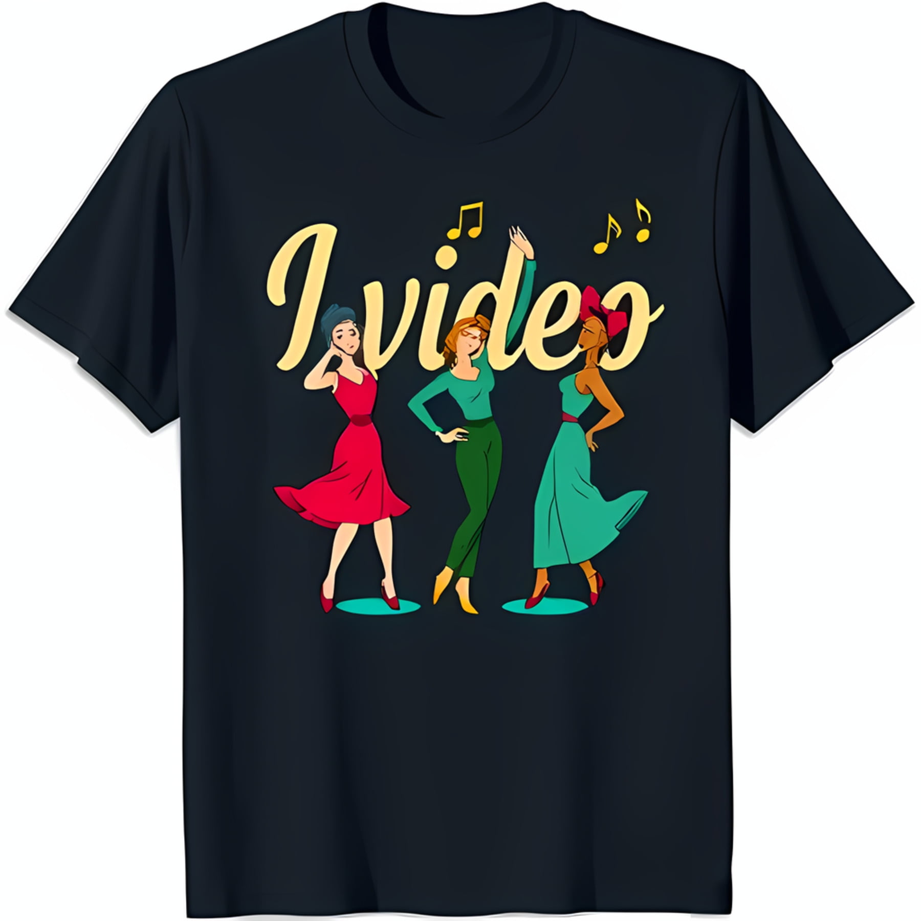 Vintage 1950s Jive Video T-Shirt Black Tee with Dancing Women & Musical ...