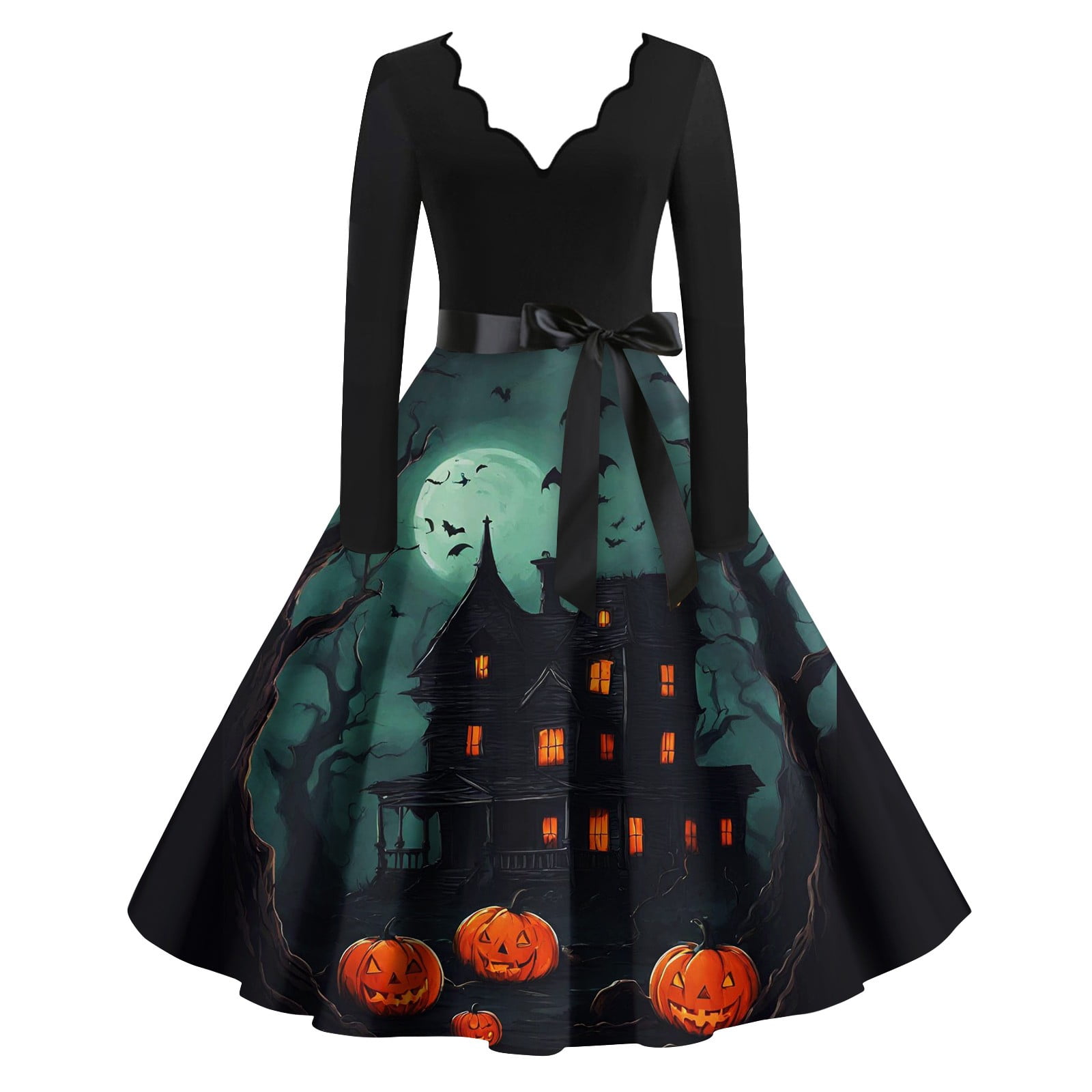 Vintage 1950s Retro Rockabilly Swing Dress for Women Long Sleeve Floral ...