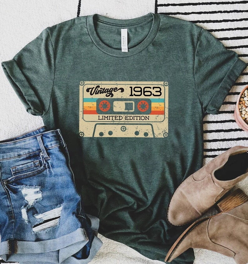 Vintage 1963 Cassette T-shirt – 62nd Birthday Limited Edition Party Tee ...