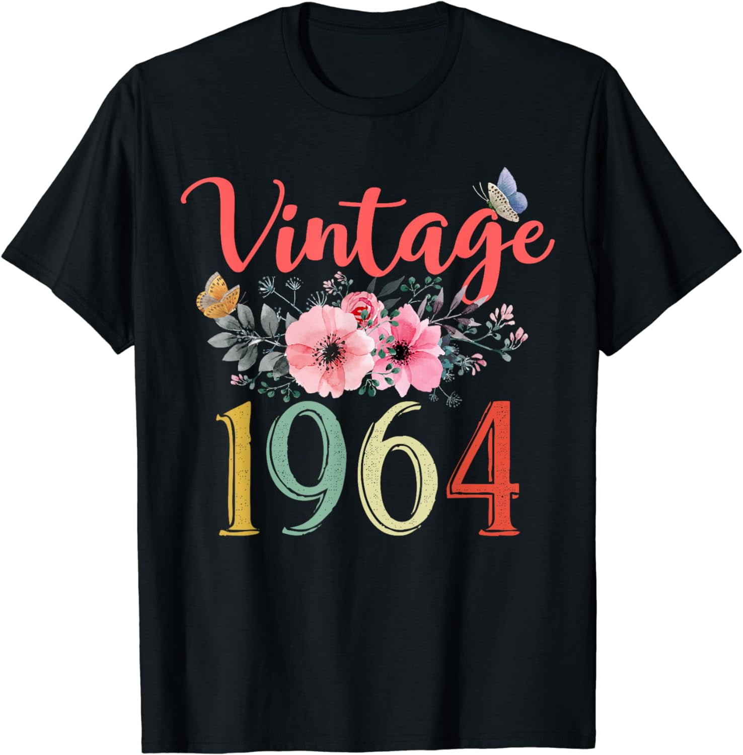 Vintage 1964 Floral Funny 60th Birthday Awesome Since 1964 T-Shirt ...