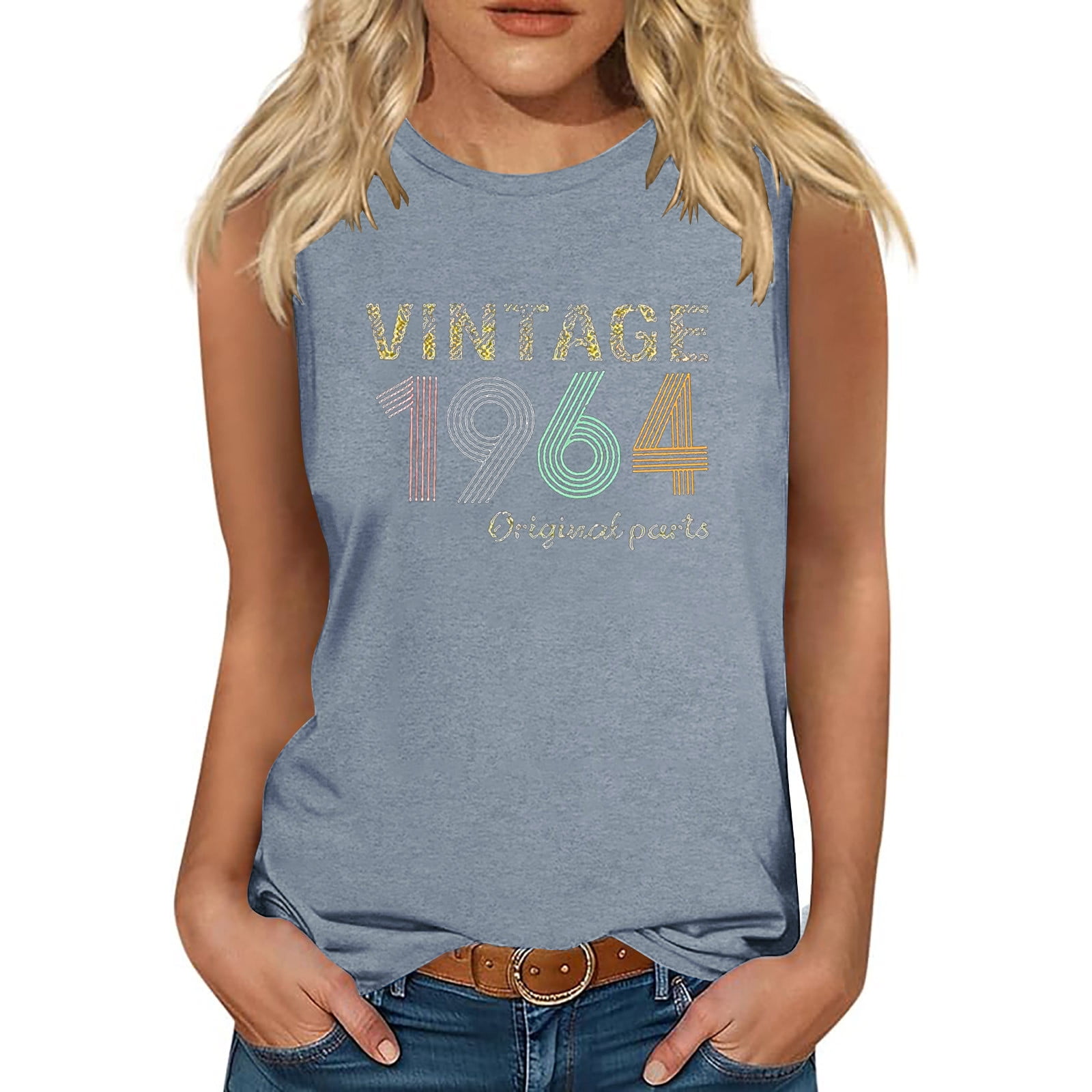 Vintage 1964 Sleeveless Tank Tops for Women Funny 60 Year Old Gift 60th Birthday Sleeveless Tops ...