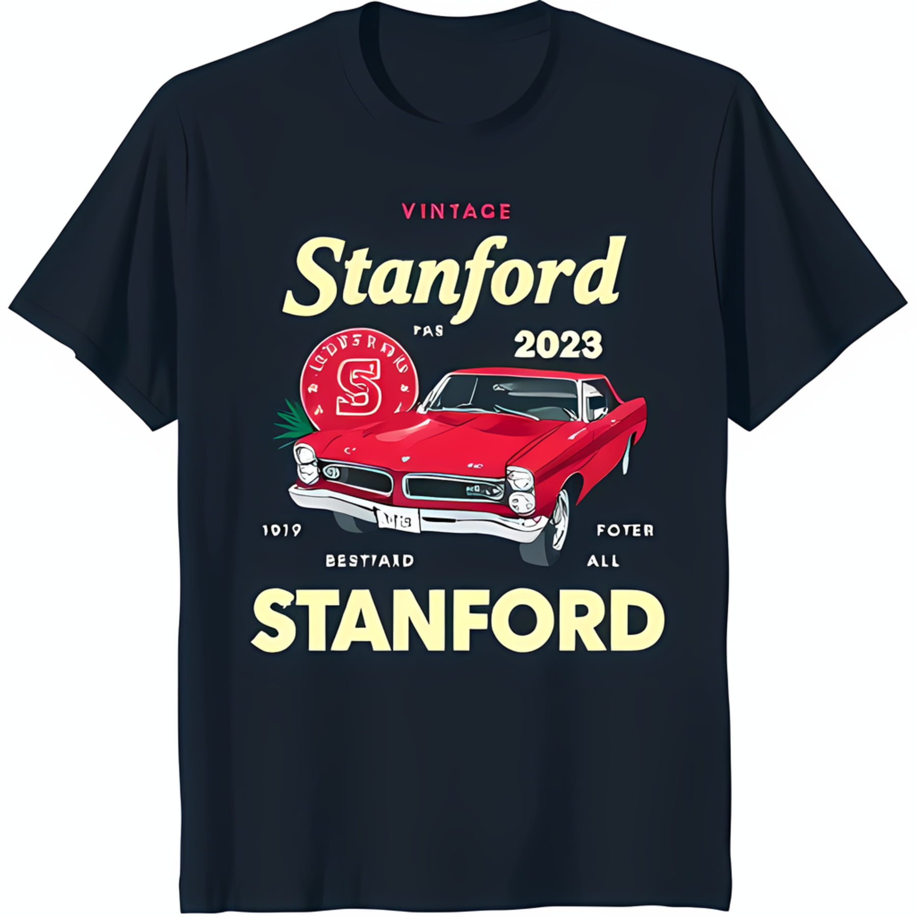 Vintage 1969 Graphic Black T-Shirt Classic Car Design with 'Stanford ...