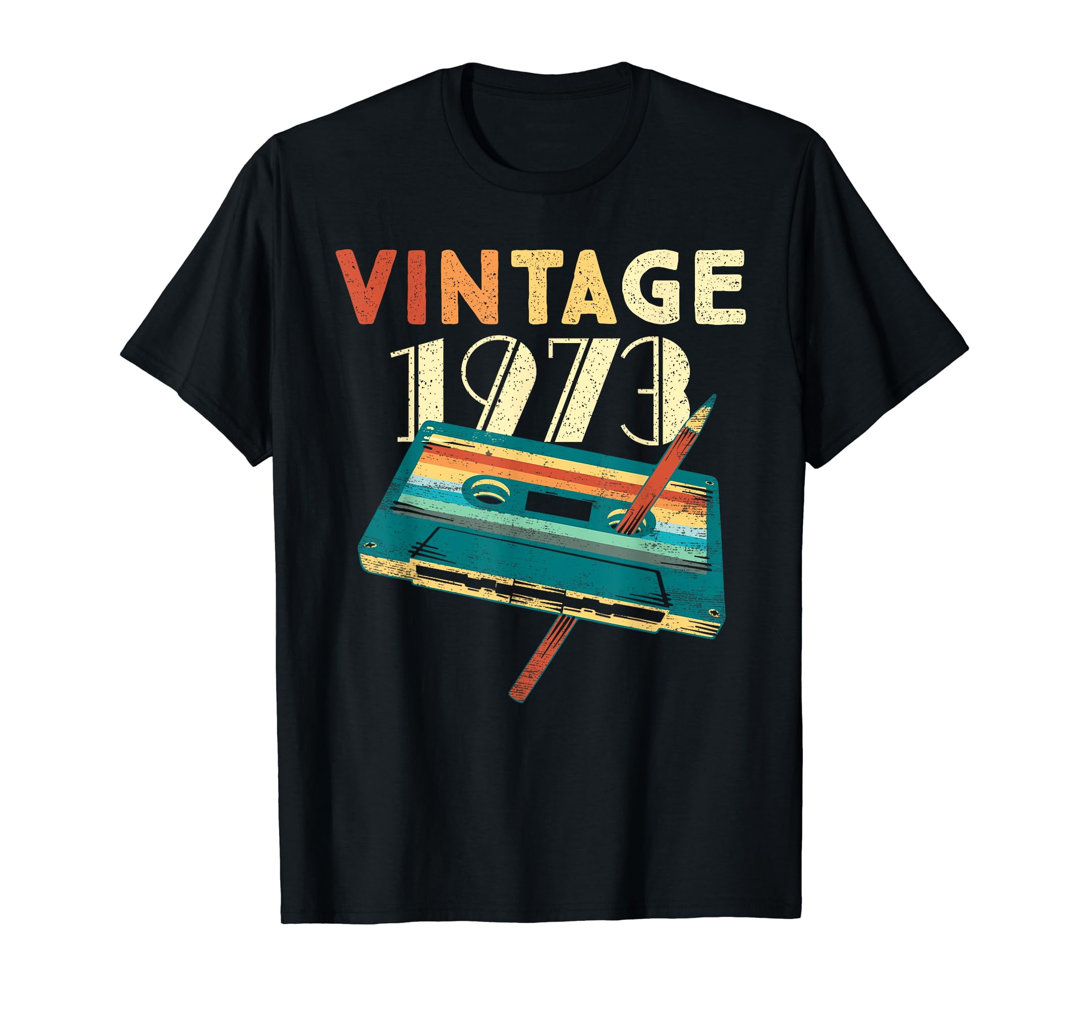Vintage 1973 Music Cassette 50th Birthday Gifts 50 Years Old Black T ...