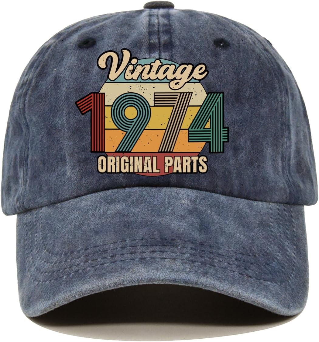 Vintage 1974 Original Parts Fun Washed Blue Baseball Cap, 50th Birthday ...