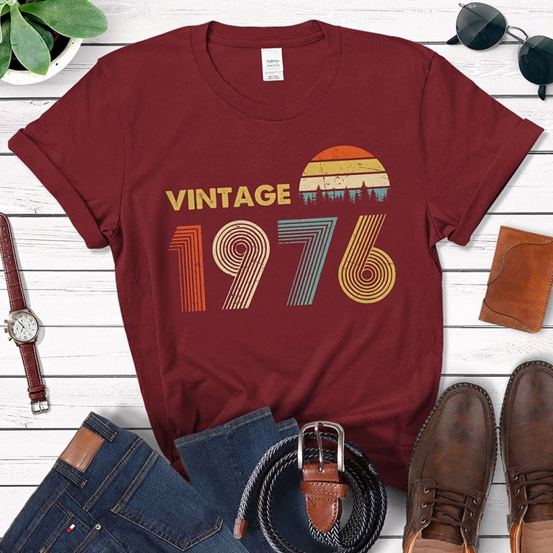 Vintage 1976 Women T Shirt 48th Birthday Gift Idea for 48 Years Old Dad Grandpa Mom Grandma ...