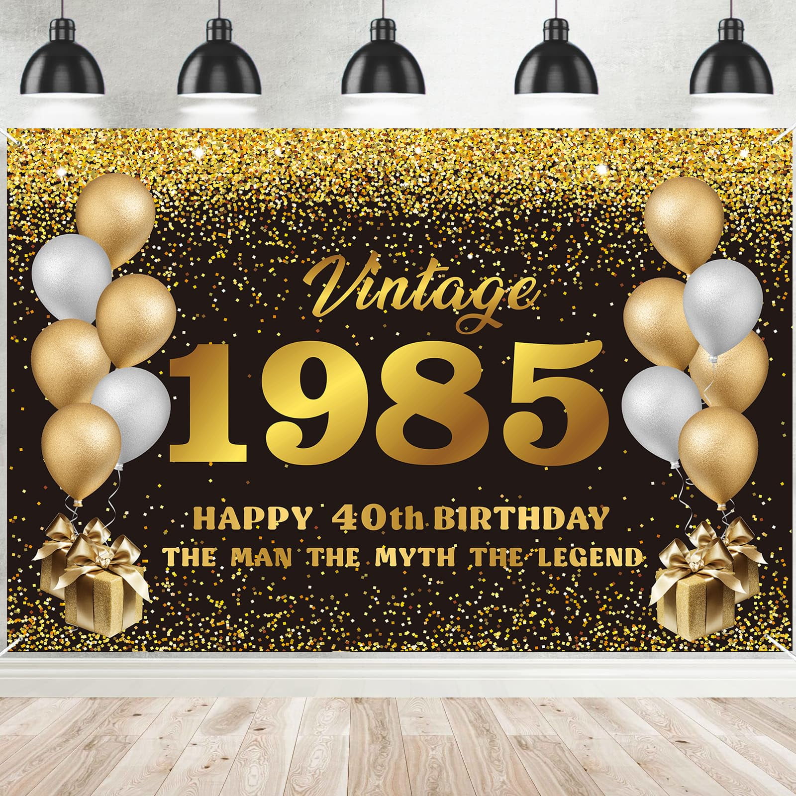 Vintage 1985 Birthday Banner OIF8 Backdrop, Black and Gold Cheer to 40 ...