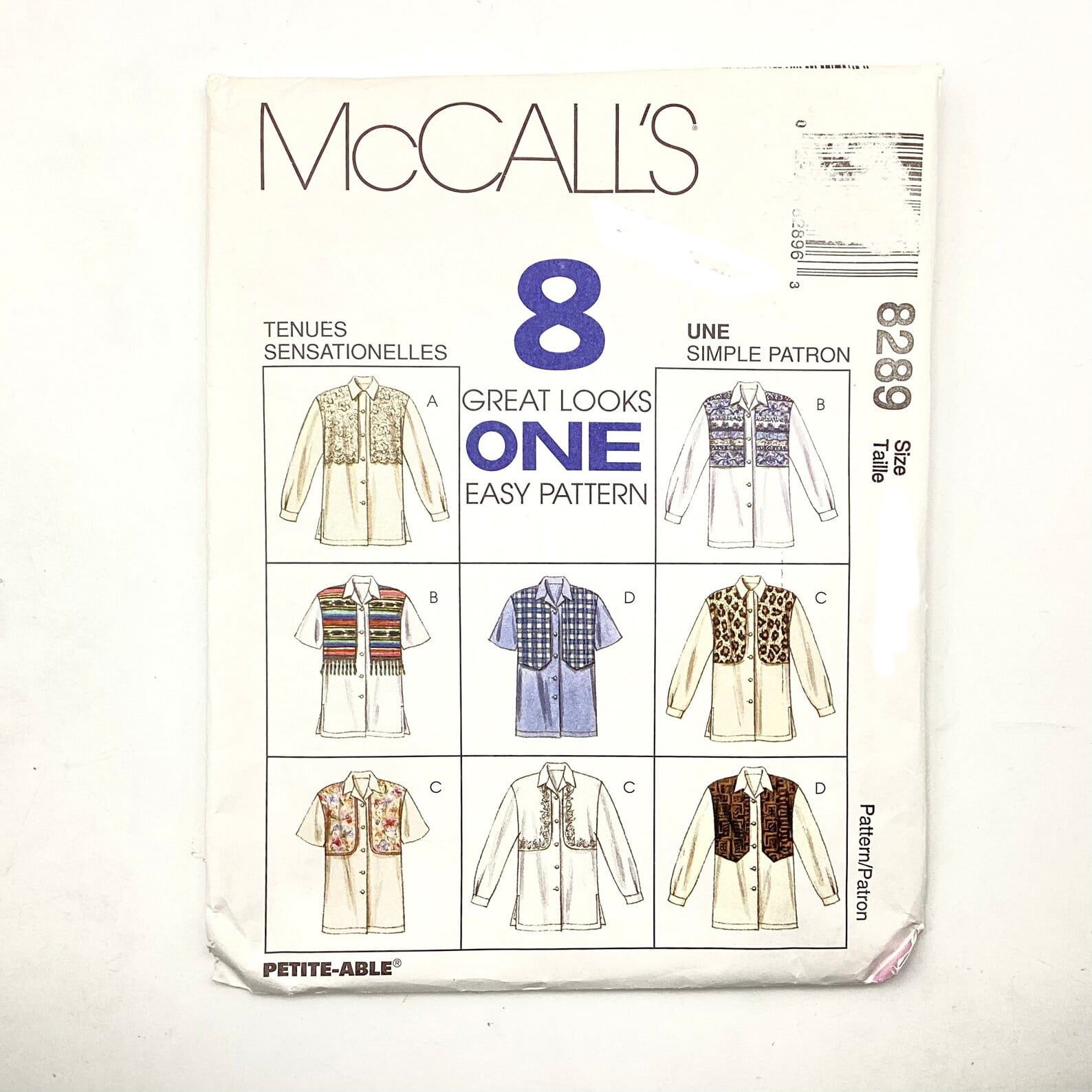 Vintage 1996 McCall's Sewing Pattern 8289, Misses Shirts with Mock Vest ...