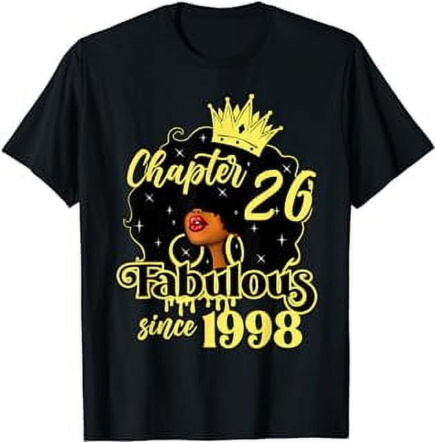 Vintage 26th Birthday Chapter 26 Born 1998 Black Afro Girl T-Shirt ...