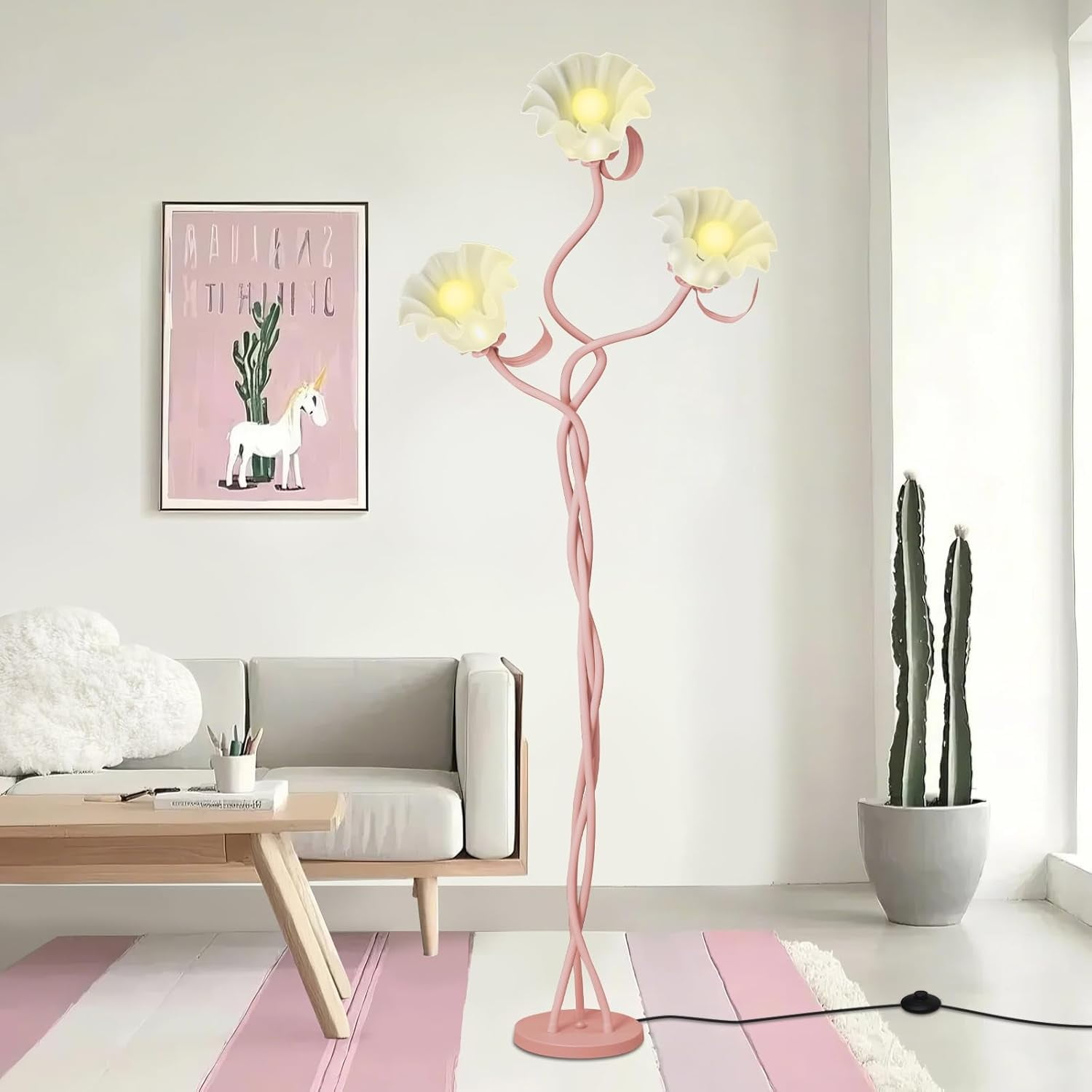 Vintage 3 Heads Flower Floor Lamp for Living Room,3 Color Modes LED ...