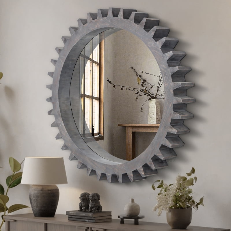 Vintage 42'' x 42'' Wood Round Hanging Gear Shape Heavy Decorative ...