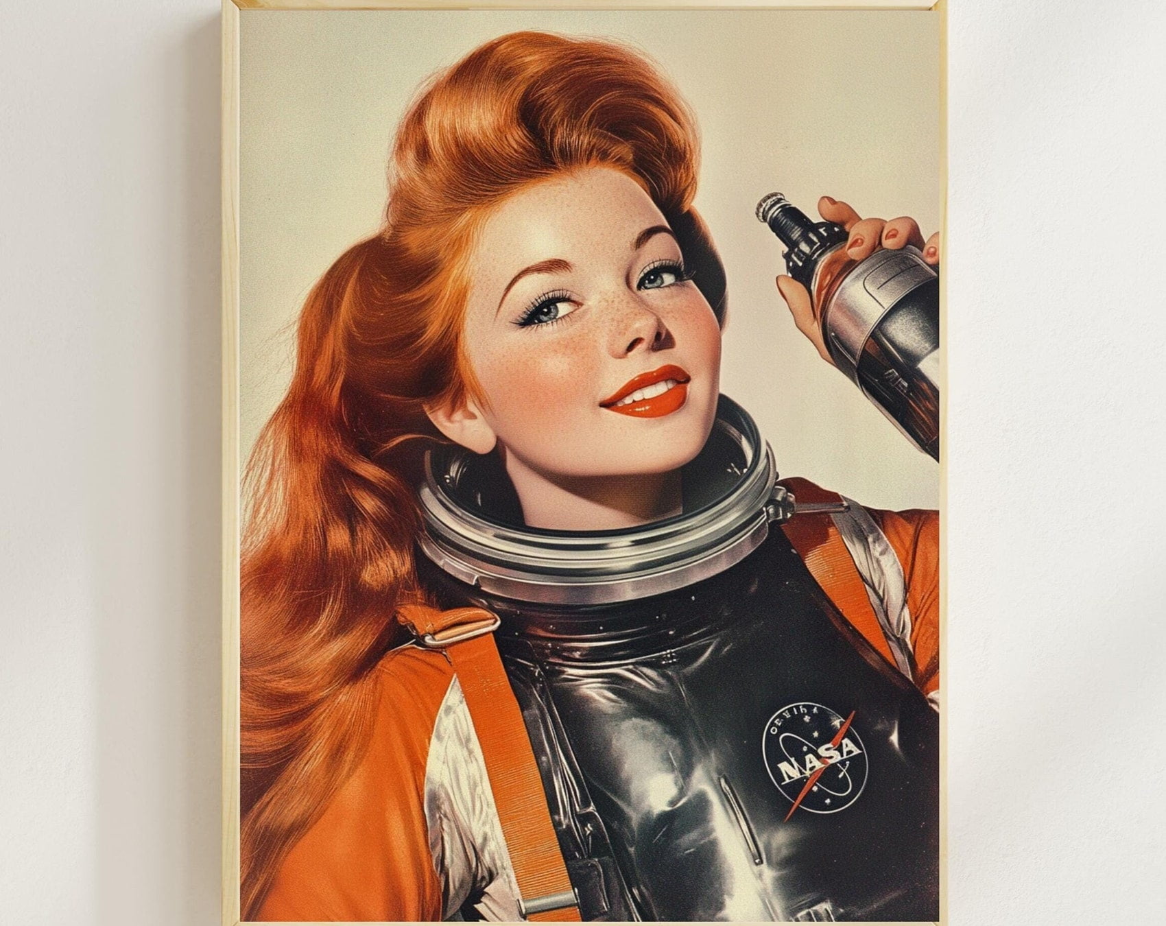 Vintage 50s Soda Ad Astronaut Poster NASA Space Woman Retro Art Print ...
